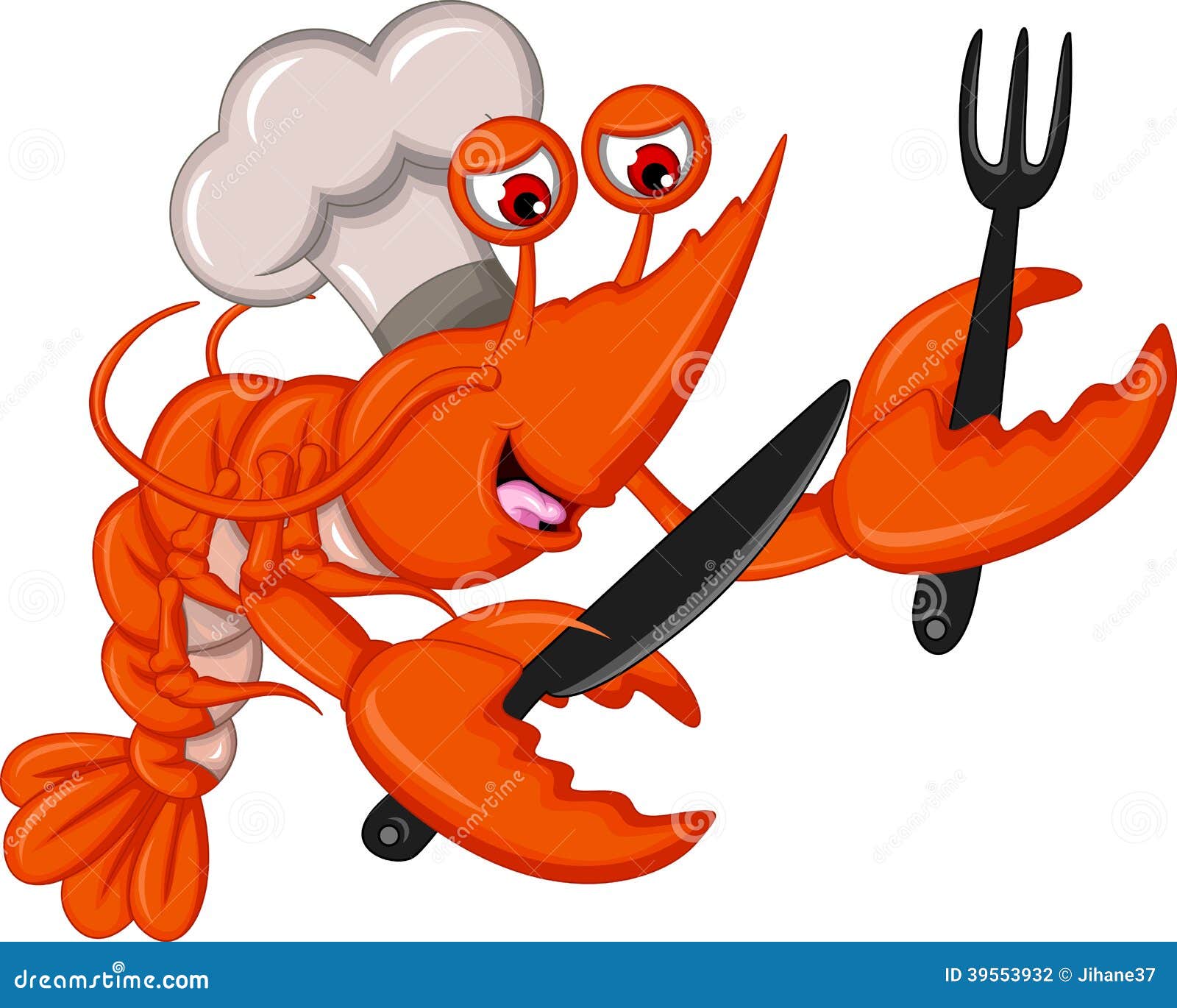 Cartoon Chef Shrimp with Fork and Knife Stock Illustration ...