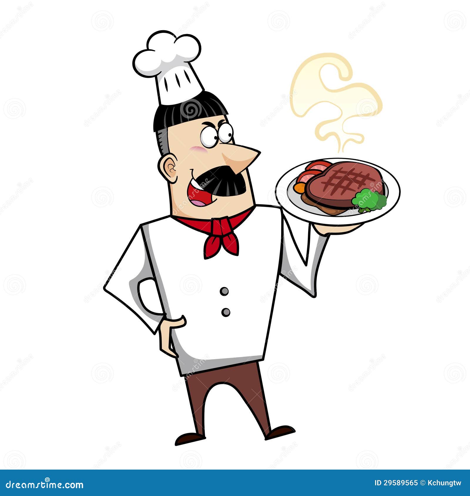 Cartoon Chef with Steak Dinner Stock Vector - Illustration of grinning ...