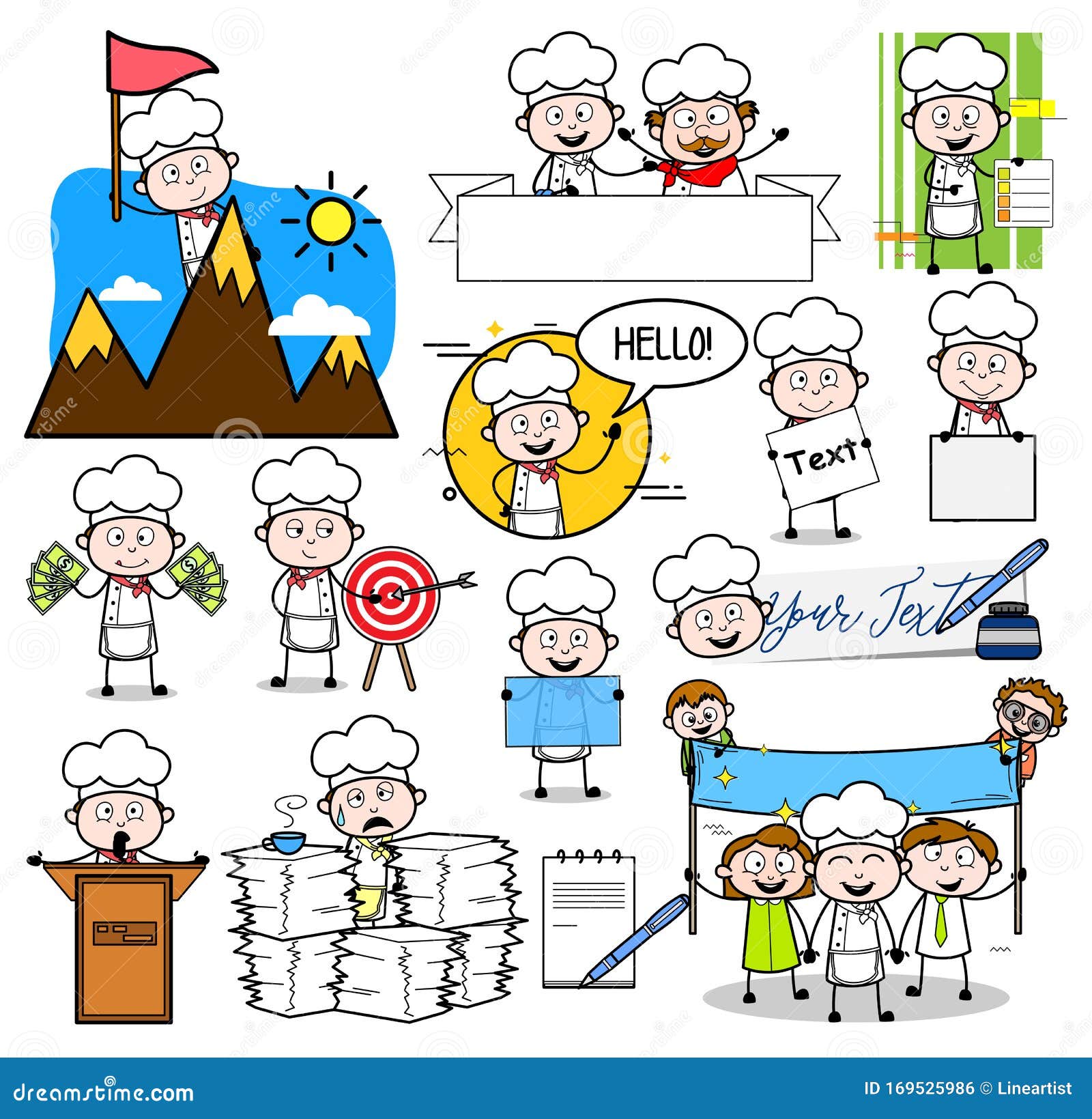 Cartoon Chef Various Concepts - Set of Retro Vector Illustrations Stock ...