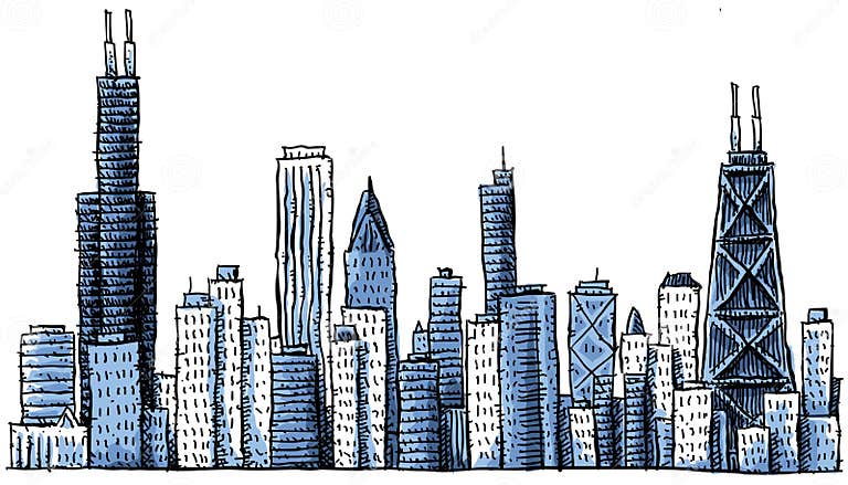 Cartoon Chicago Skyline stock illustration. Illustration of chicago ...