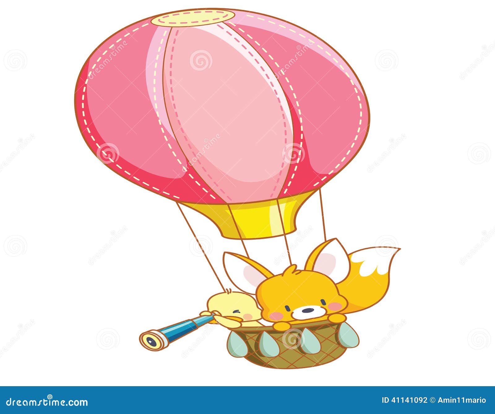 Cartoon Chicks and Cute Squirrel Air Balloon Ride Stock Illustration ...