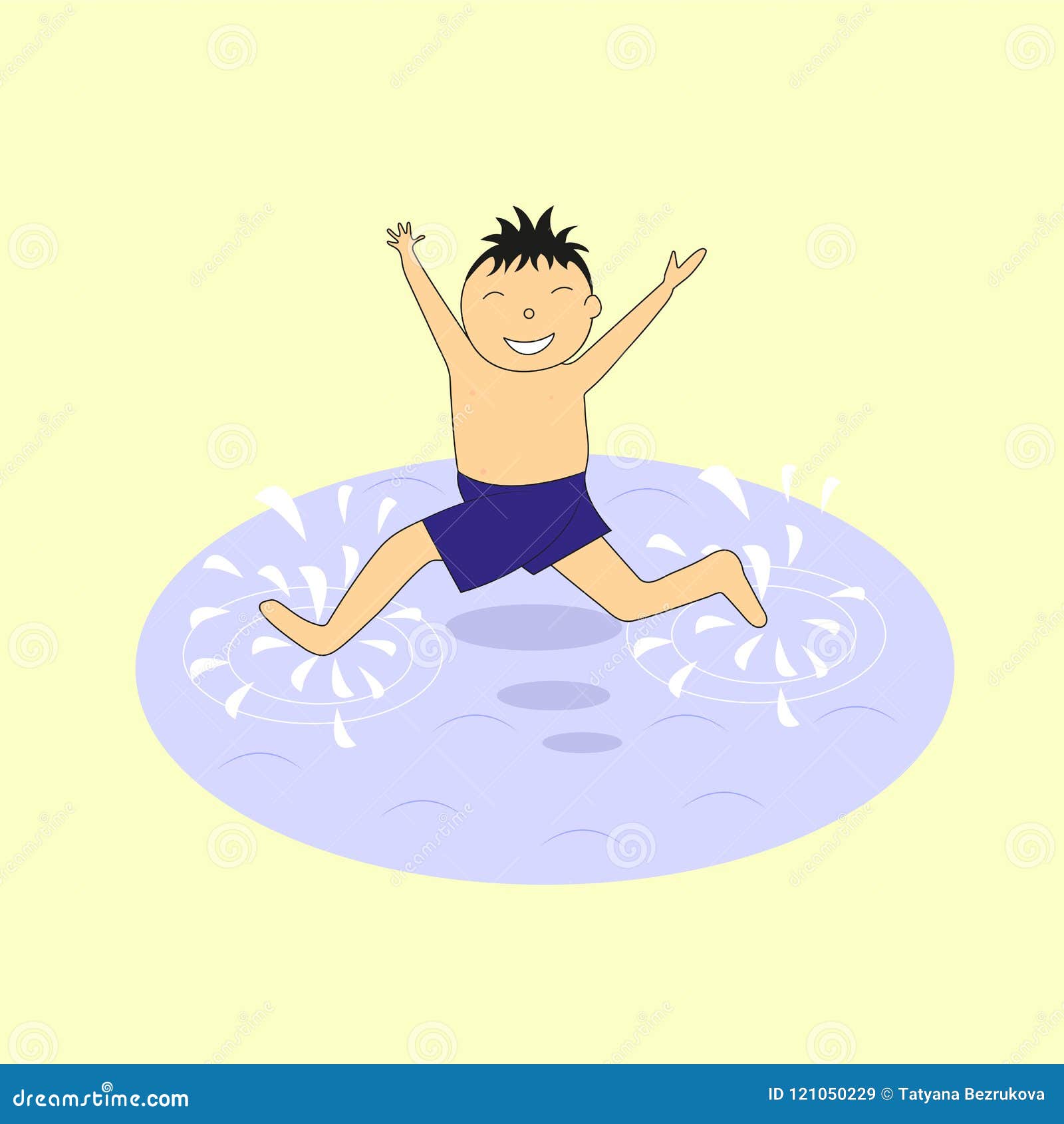 A Cartoon Child Jumping in Puddles. Vector Illustration. Stock Vector ...