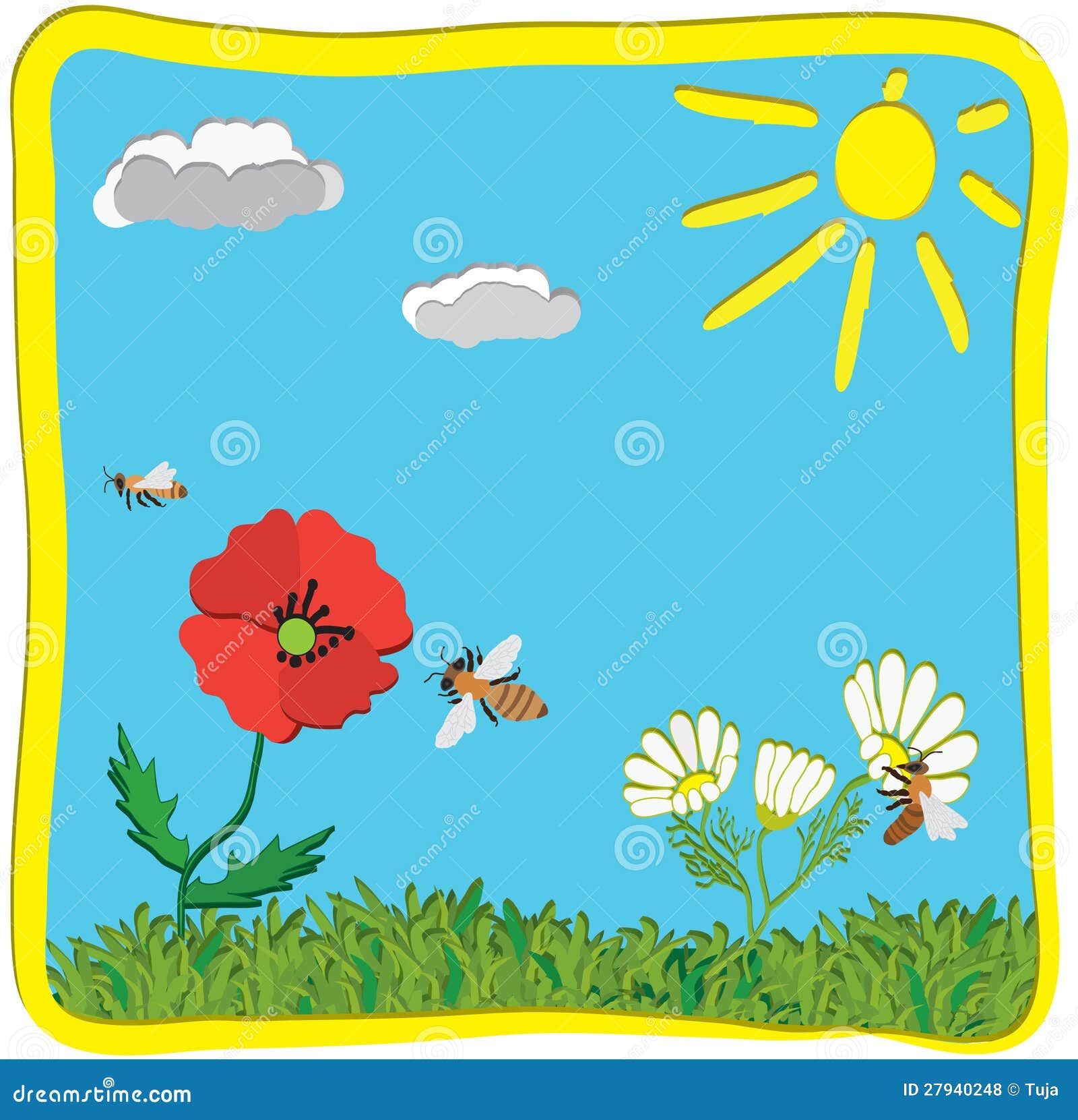 Cartoon Childish Greeting Card with Sun Stock Vector - Illustration of ...
