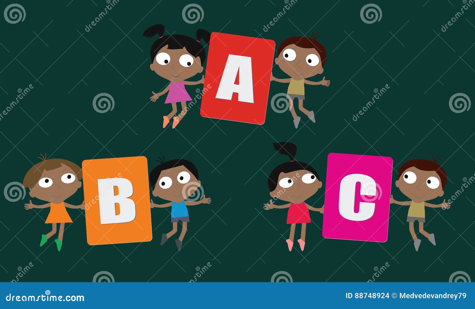 Cartoon Children with Colored Letters in Hands. Stock Vector ...
