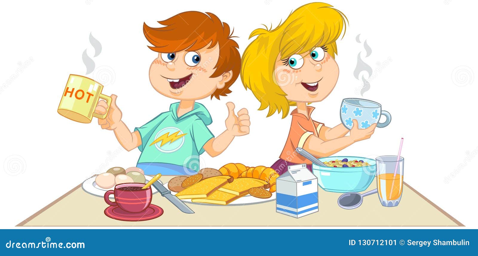 Children Eating Breakfast Stock Illustrations – 901 Children Eating ...