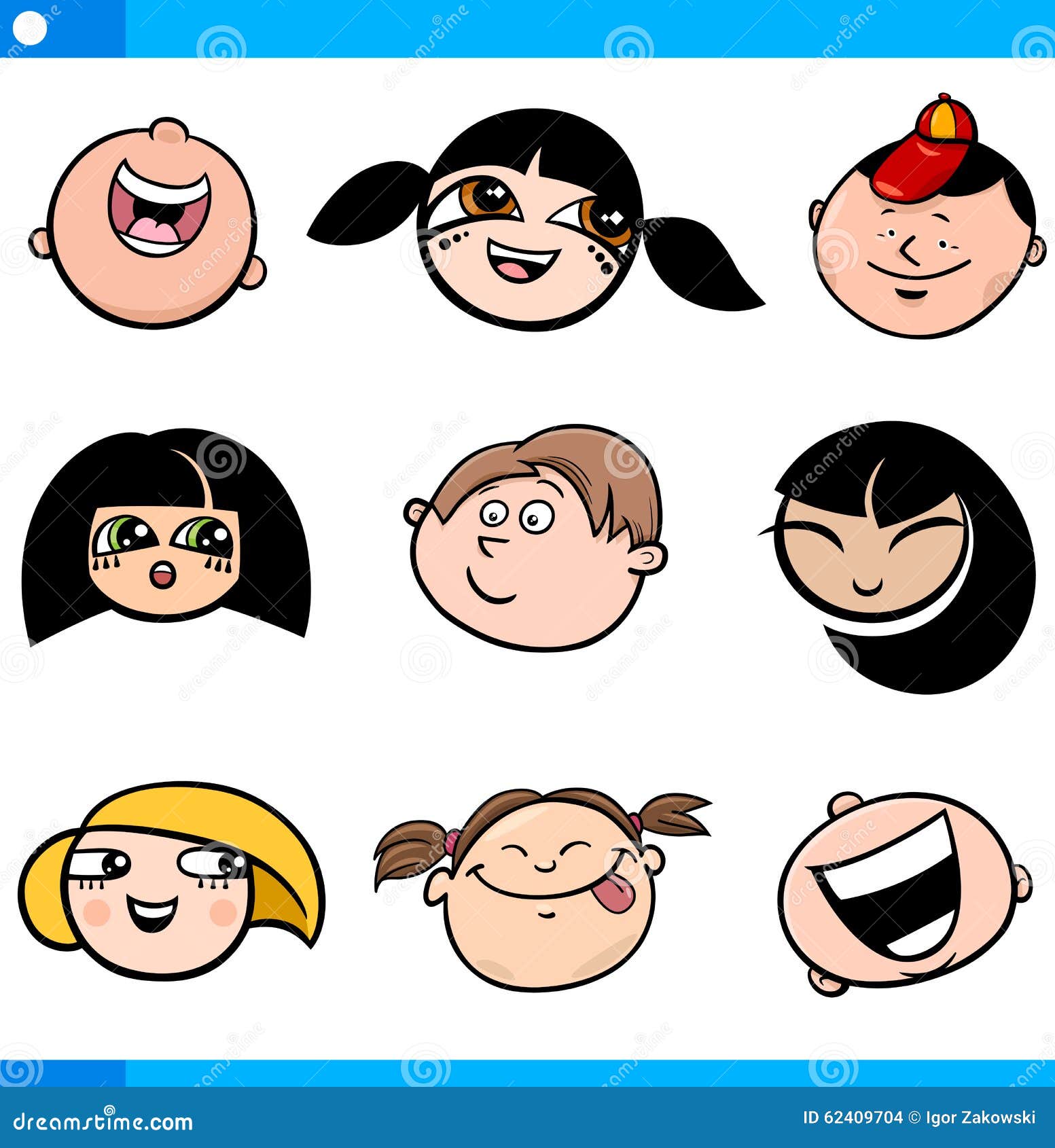 Cartoon children faces set stock vector. Illustration of drawing - 62409704
