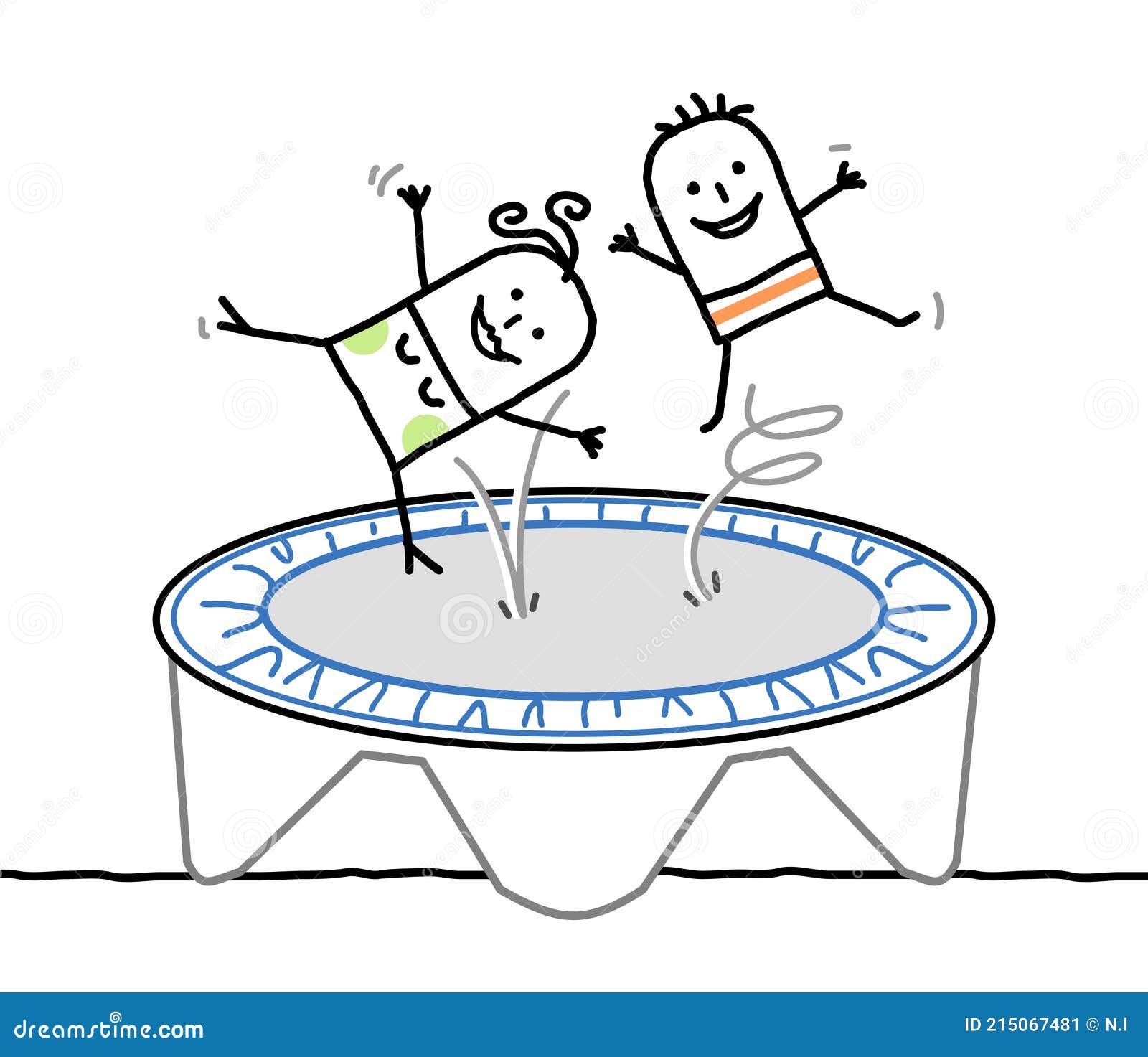 Children And Trampoline. Playtime Illustration Cartoon Vector ...