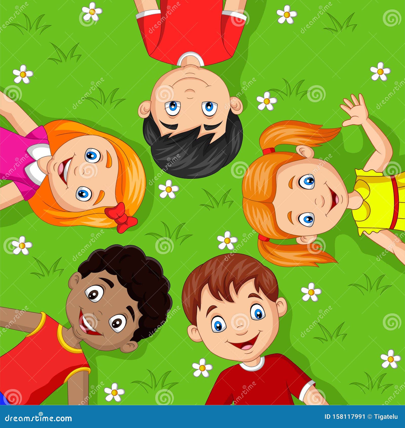 Cartoon Children Lying on Grass Stock Vector - Illustration of girl ...