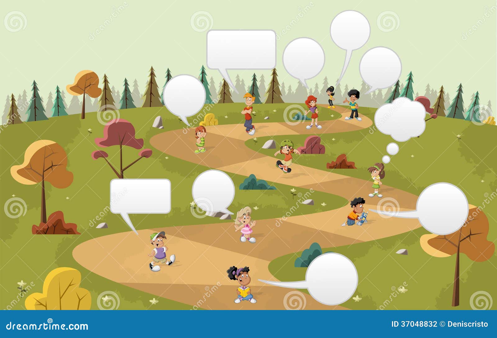 Cartoon Children Over Path on the Green Park Stock Vector ...