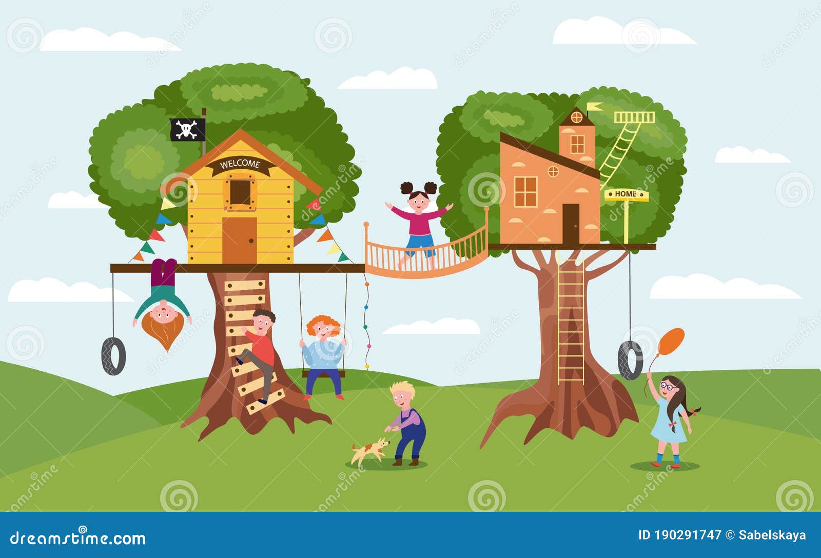 Cartoon Children Playing Together on Fun Tree House Playground Stock ... Cartoon Children Playing Together on Fun Tree House Playground Stock ...