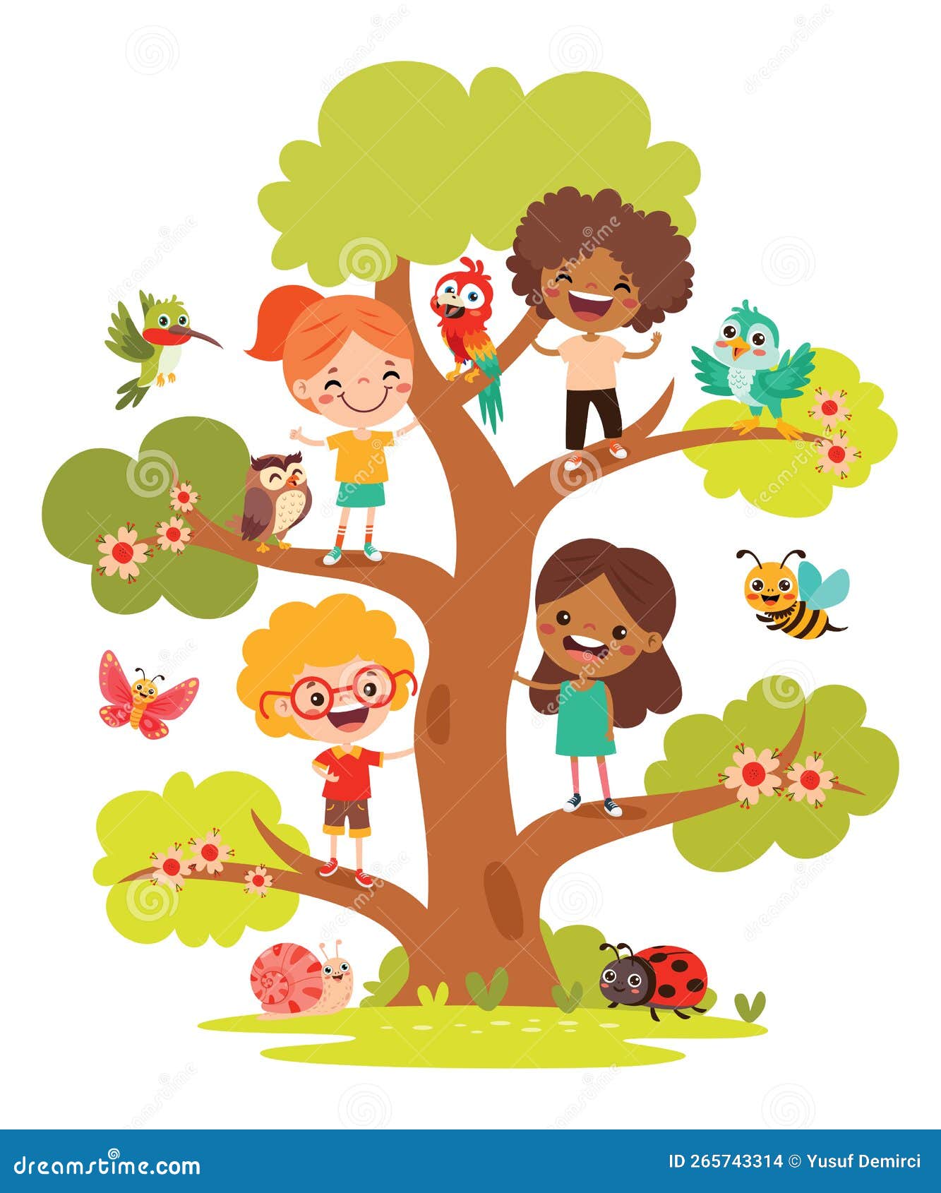 Cartoon Children Playing at Tree Stock Illustration - Illustration of ...