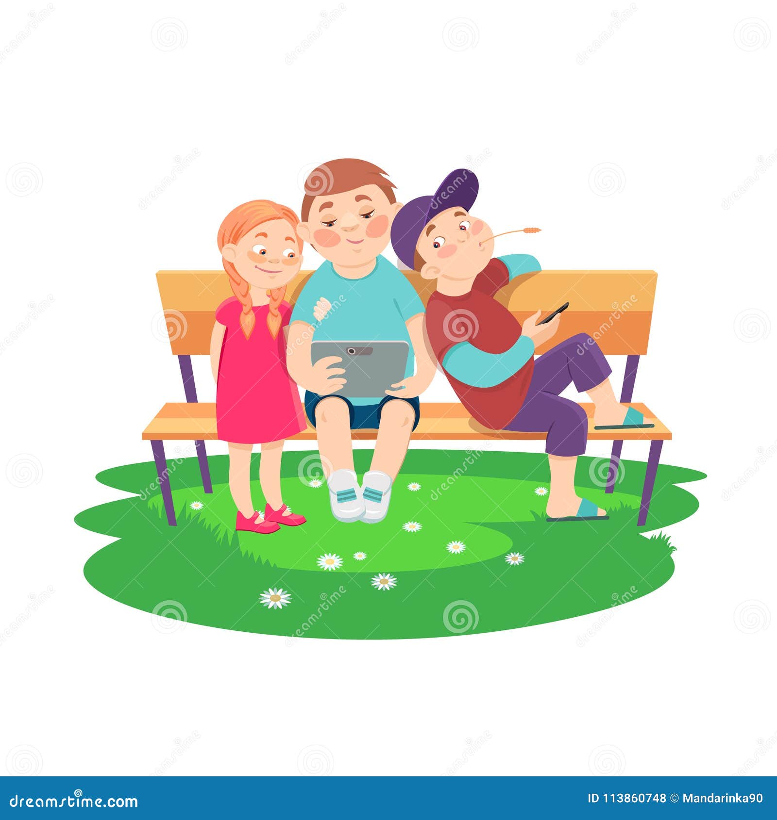 The Children Who Rest Their Cheek On Their Hand Vector Illustration ...