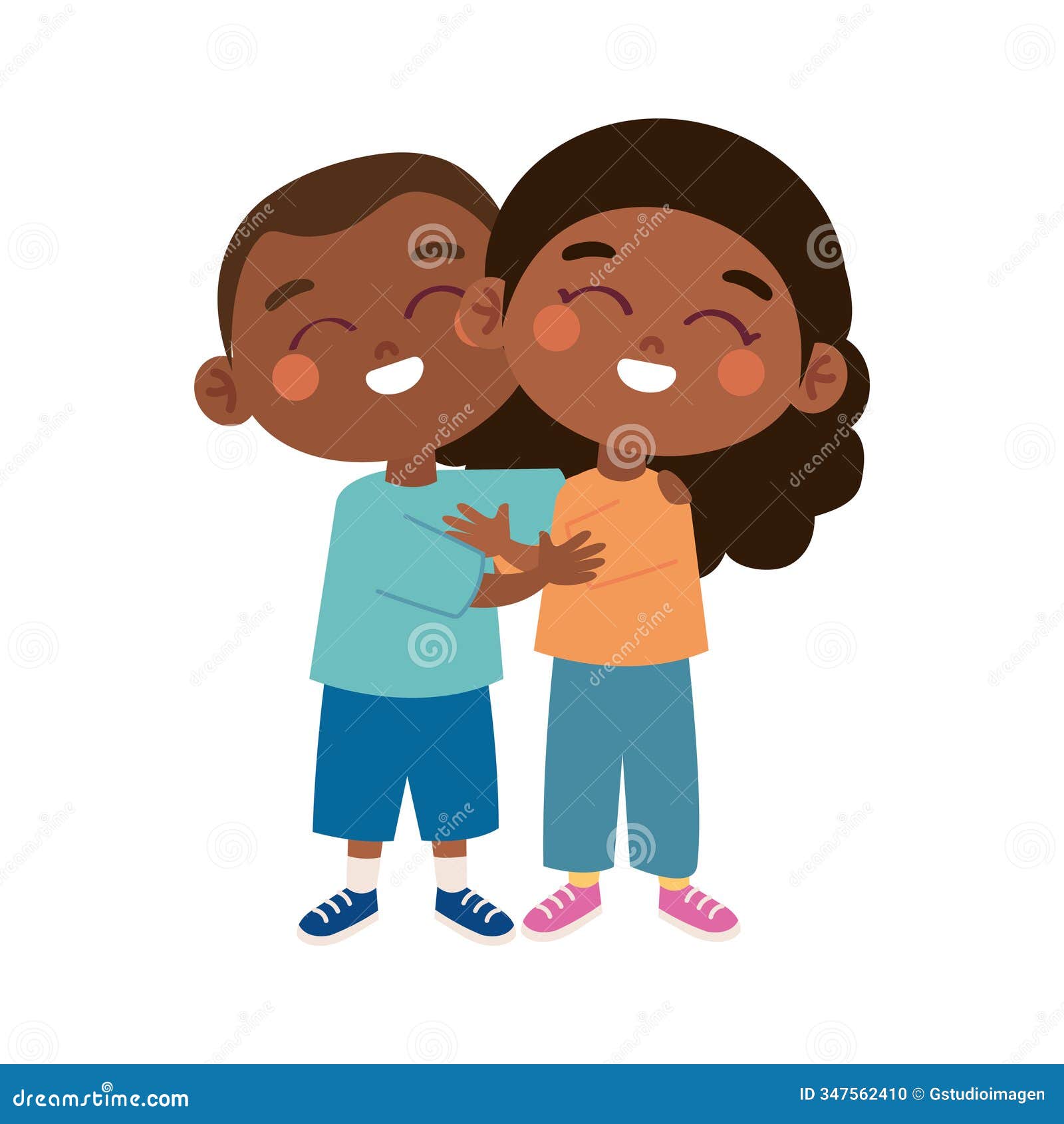 Cartoon Childrens Characters Hugging Stock Vector - Illustration of ...