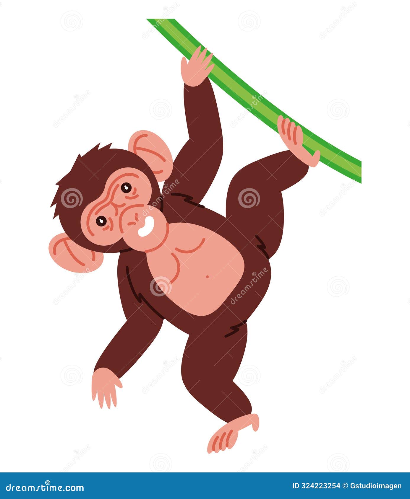 Cartoon Chimpanzee Hanging in Tree Branch Stock Illustration ...