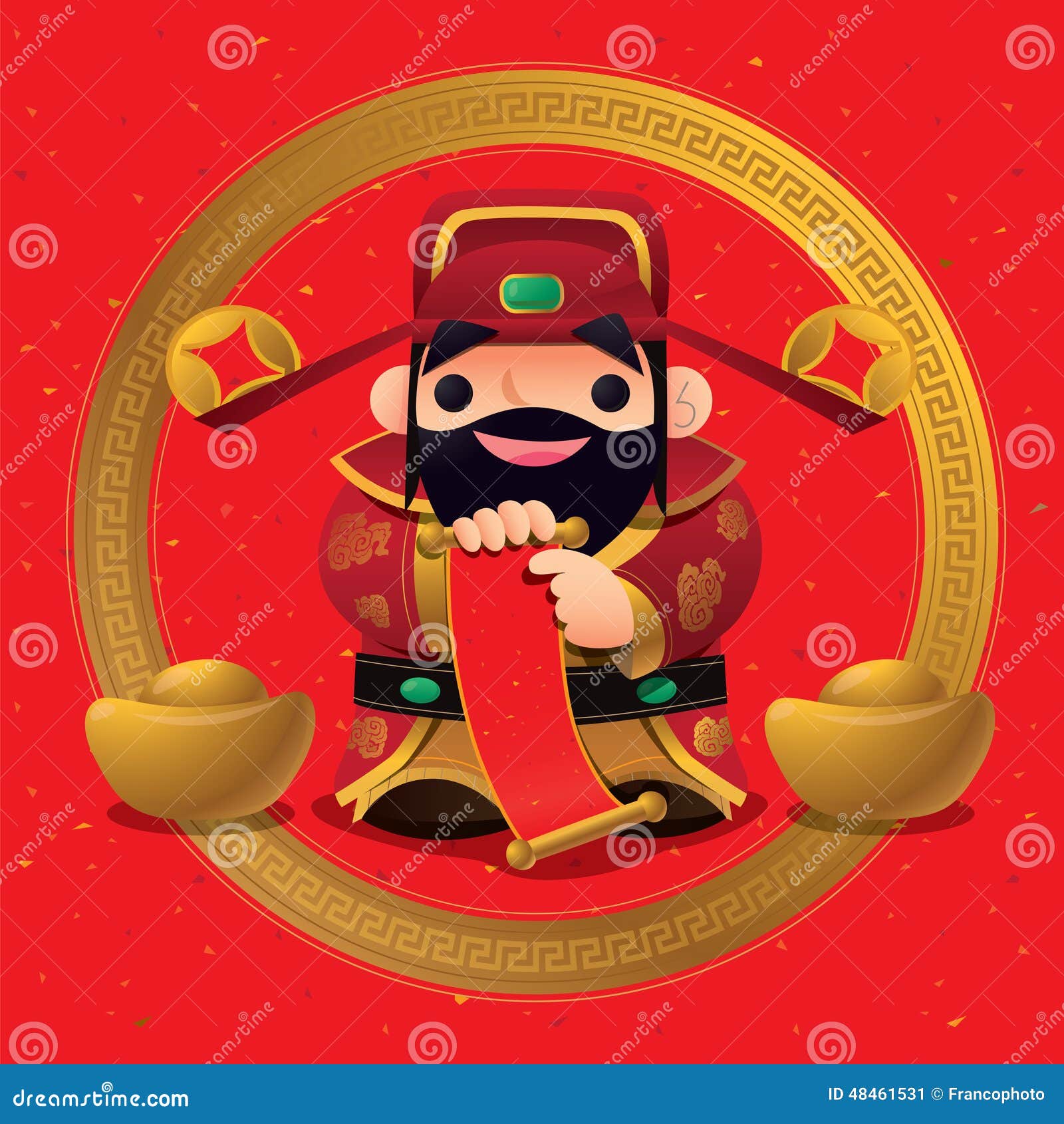 Cartoon Chinese God of Prosperity Stock Vector - Illustration of ...