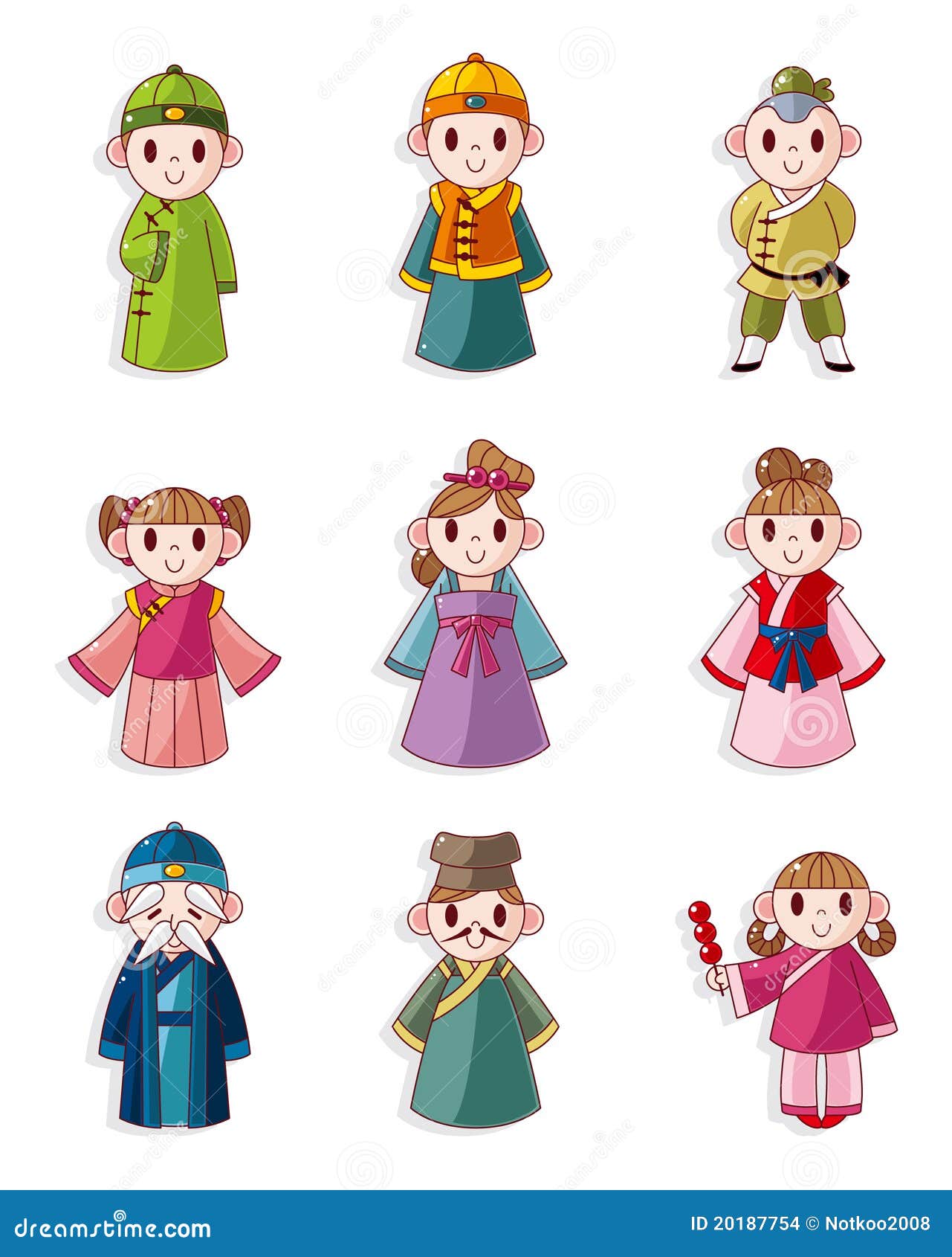 Cartoon Chinese People Icon Set Stock Vector - Illustration of happy ...