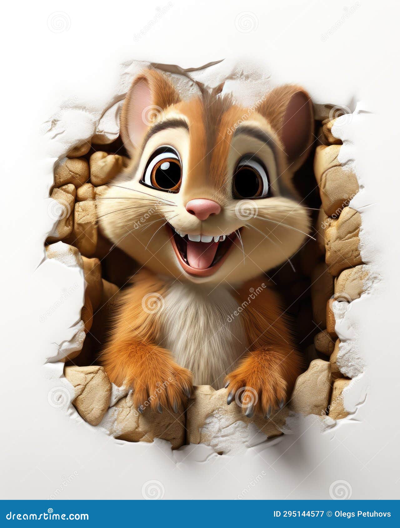 A Cartoon Chipper Chipping Through A Hole In A Wall. Generative Ai ...