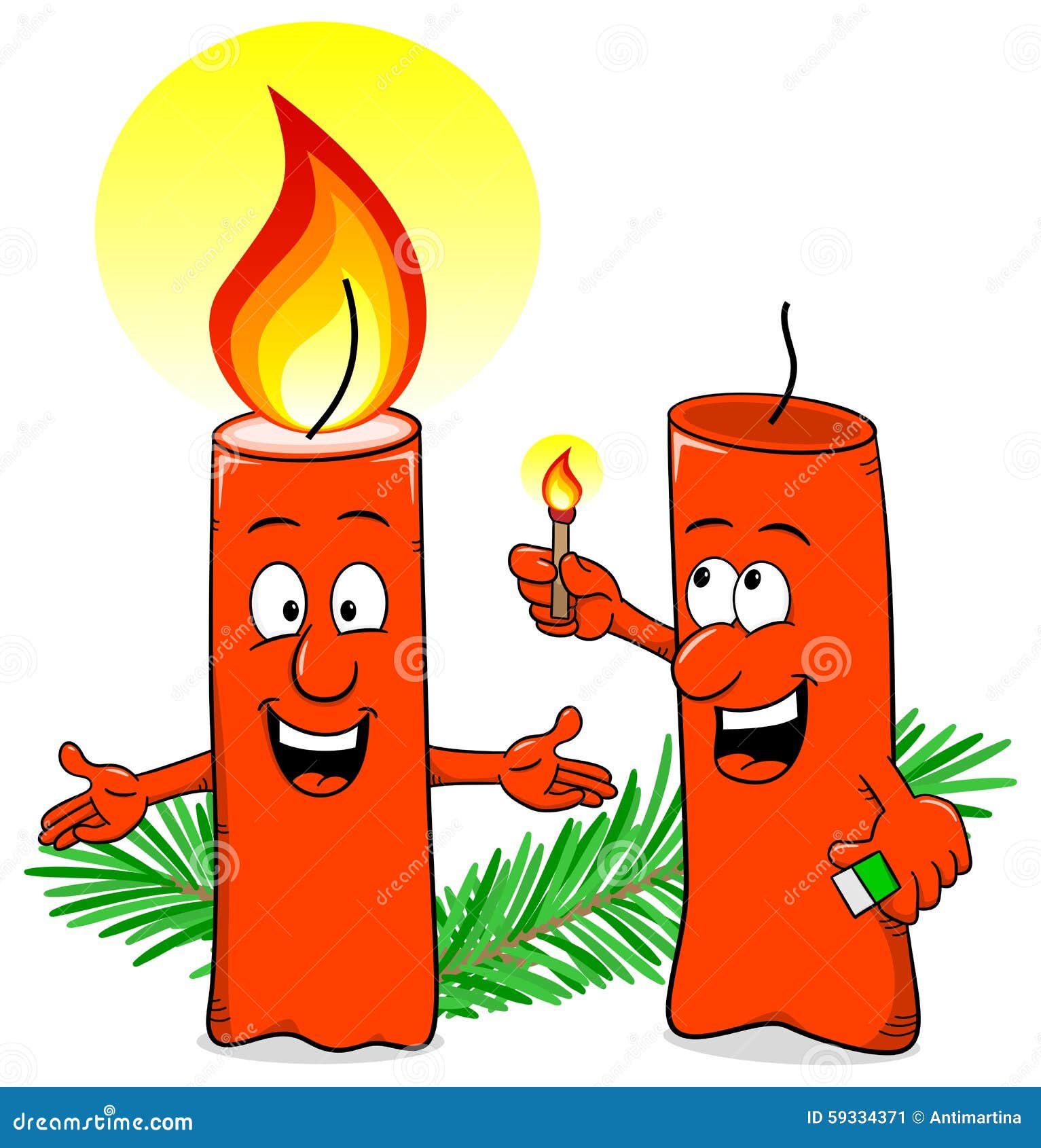 Cartoon of a Christmas Candle that Ignites Another Candle Stock Vector ...