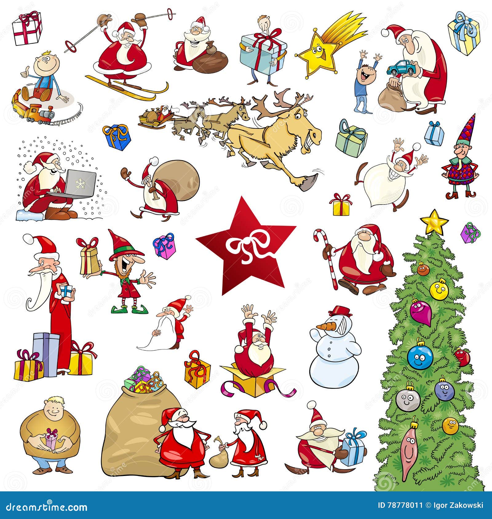 Cartoon Christmas Elements Set Stock Vector - Illustration of vector ...
