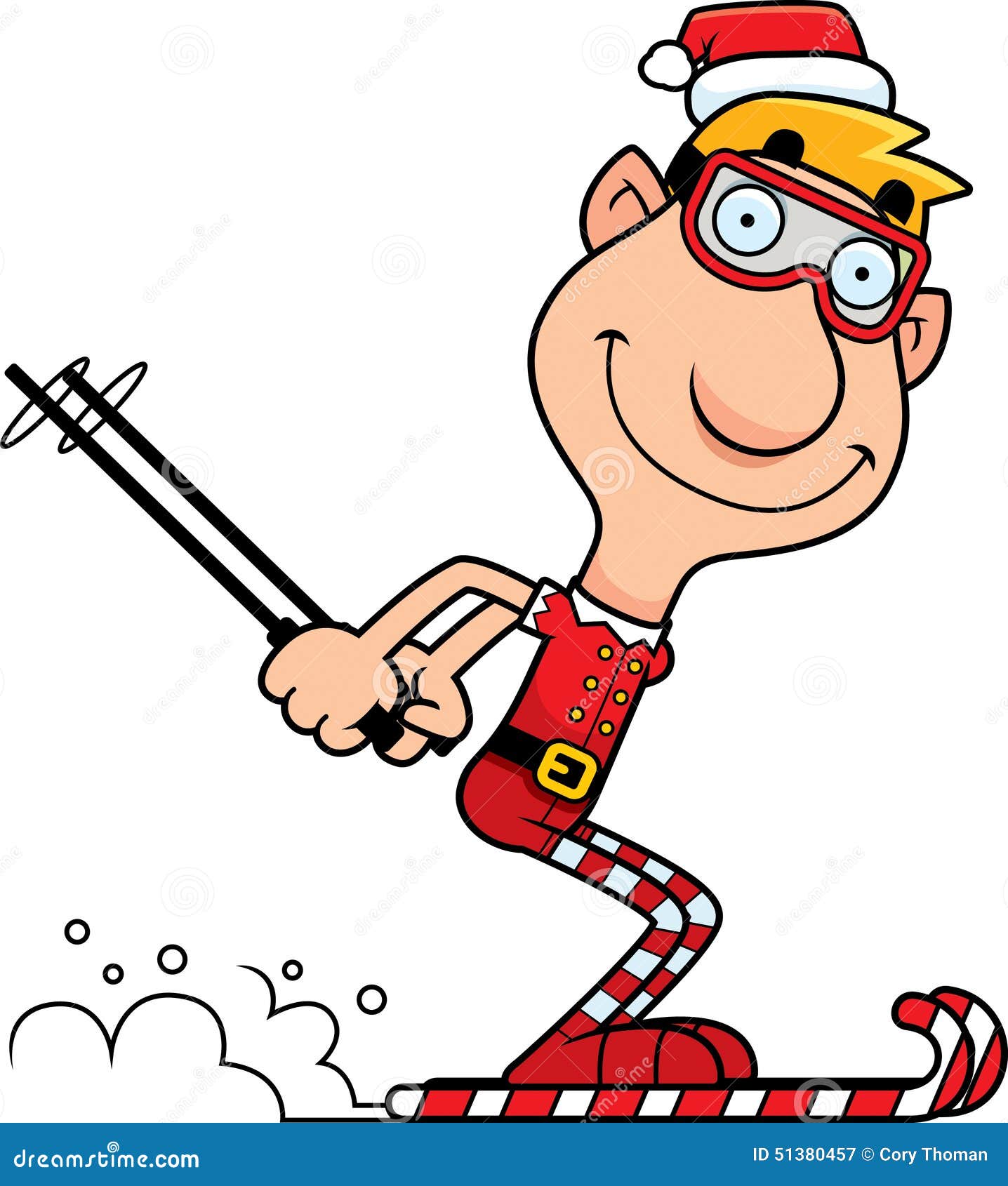 Cartoon Christmas Elf Skiing Stock Vector - Illustration of cane ...