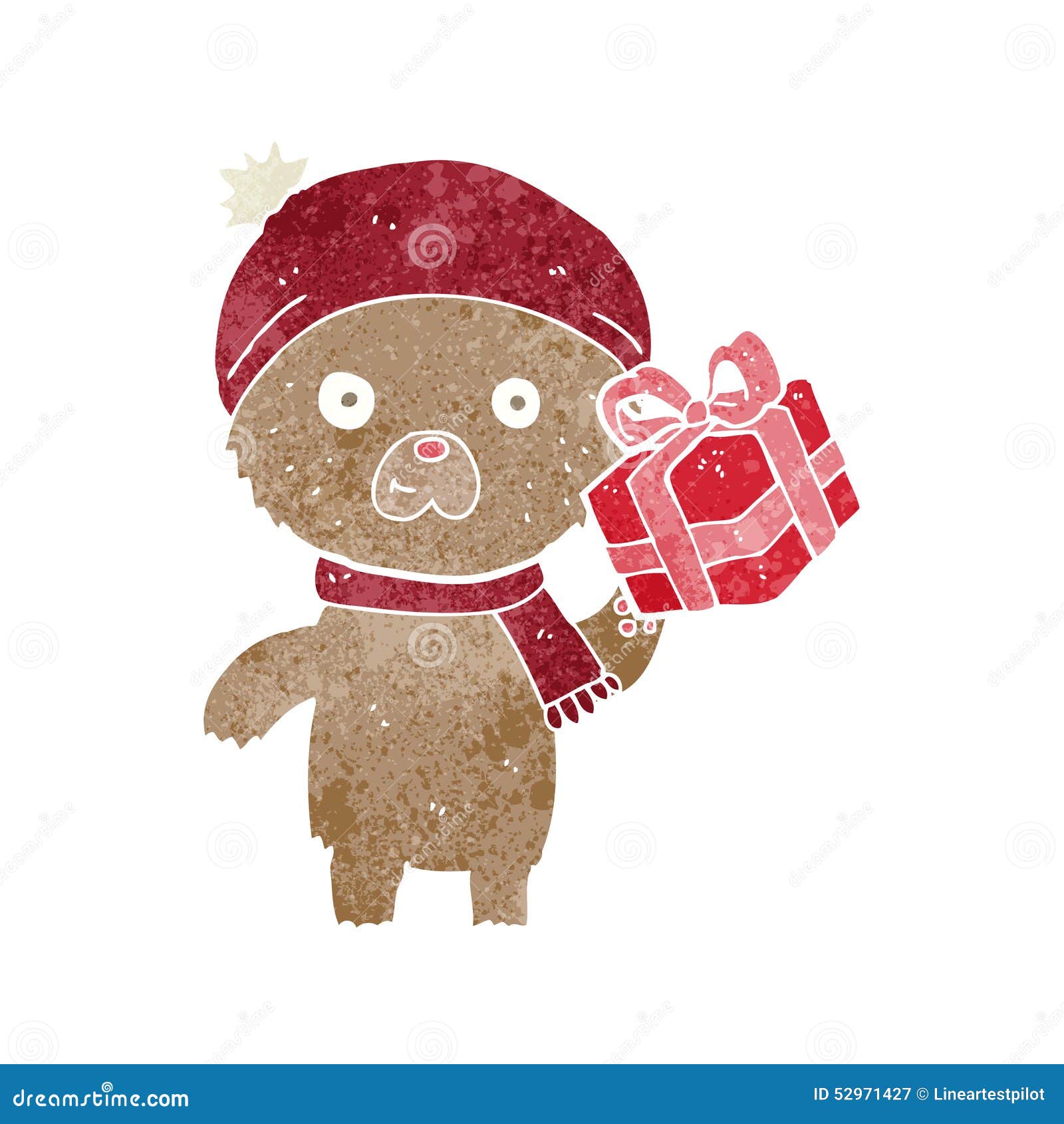 Cartoon Christmas Teddy Bear with Present Stock Illustration ...