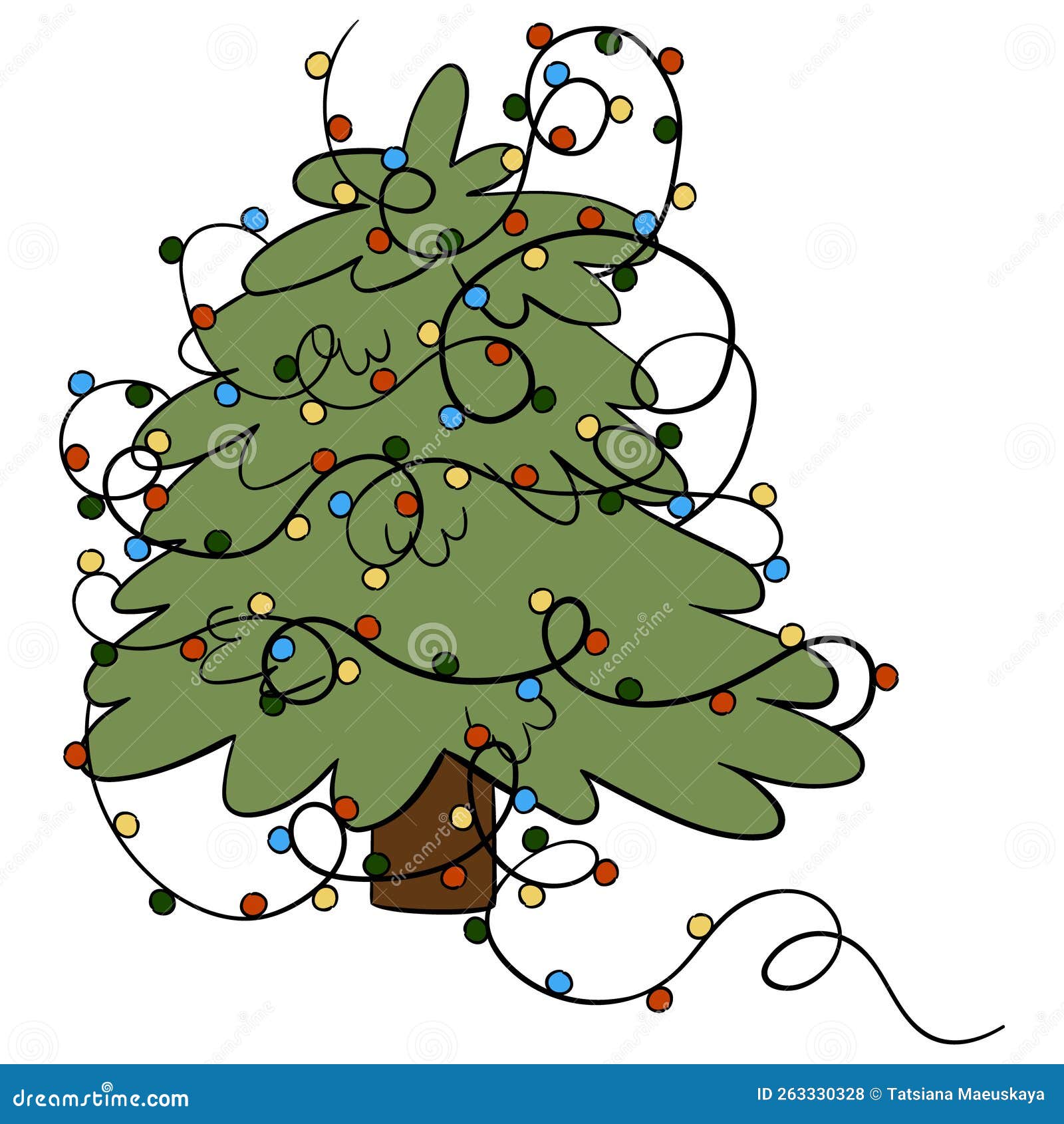 Cartoon Christmas Tree with Christmas Lights. Vector Stock Vector ...