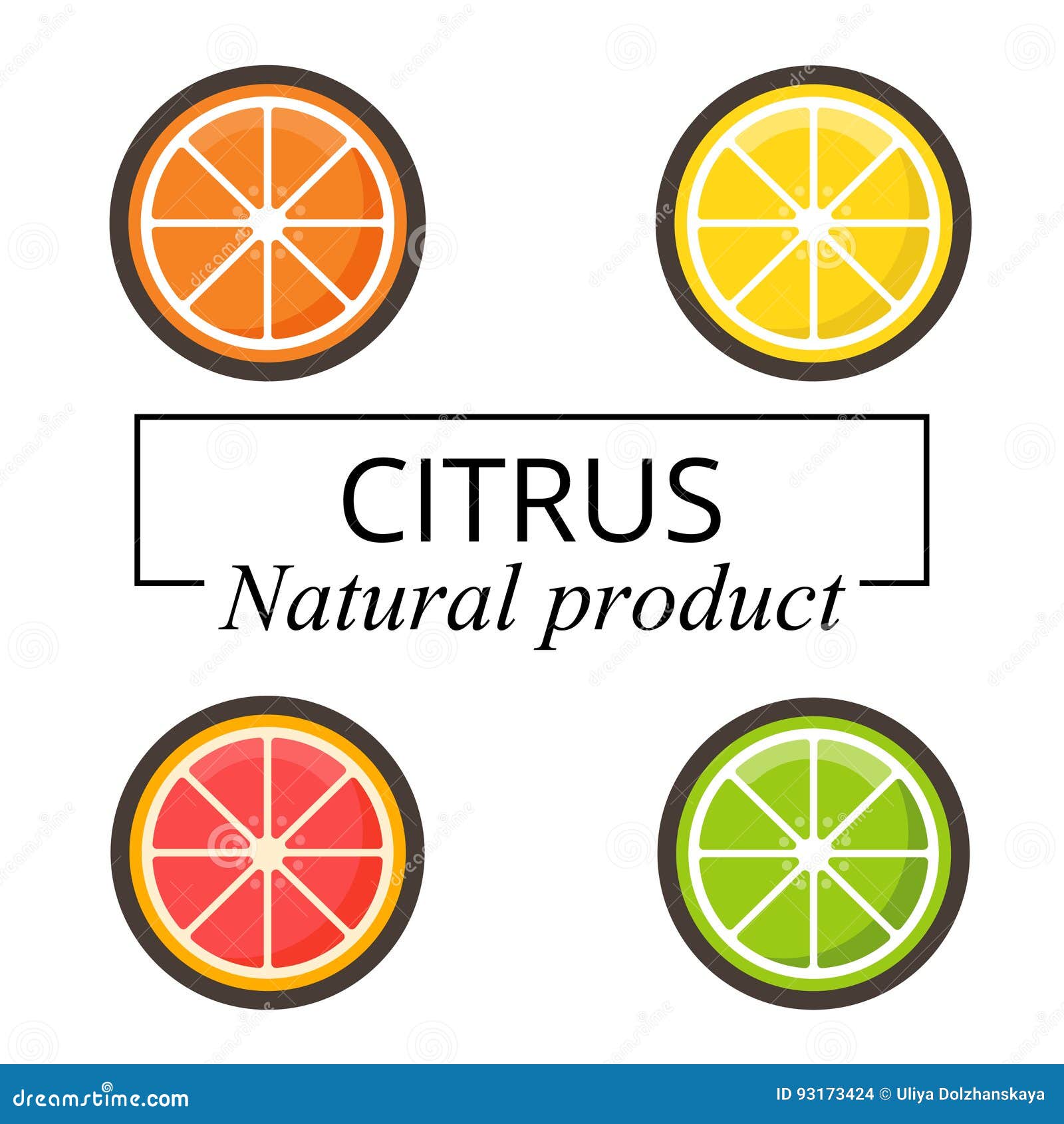 Cartoon Citrus with Text Set Stock Vector - Illustration of tangerine ...
