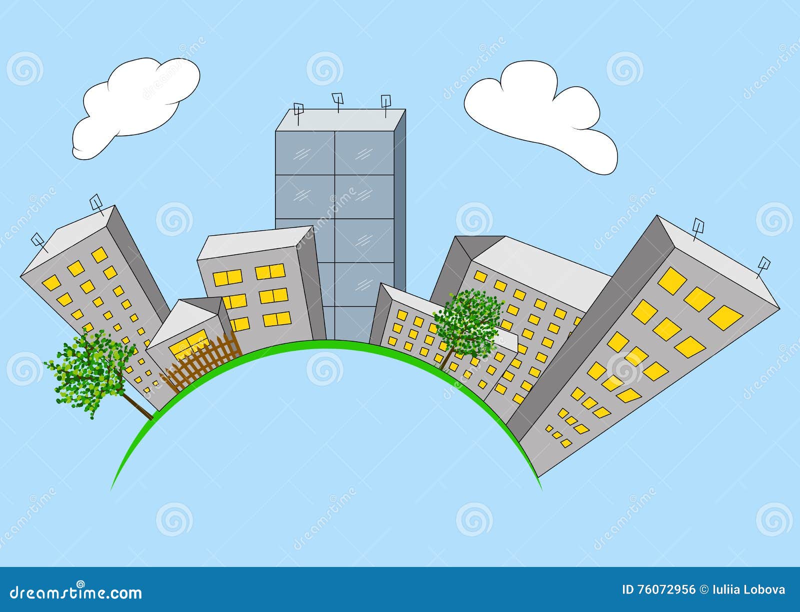 Cartoon city on global stock vector. Illustration of business - 76072956