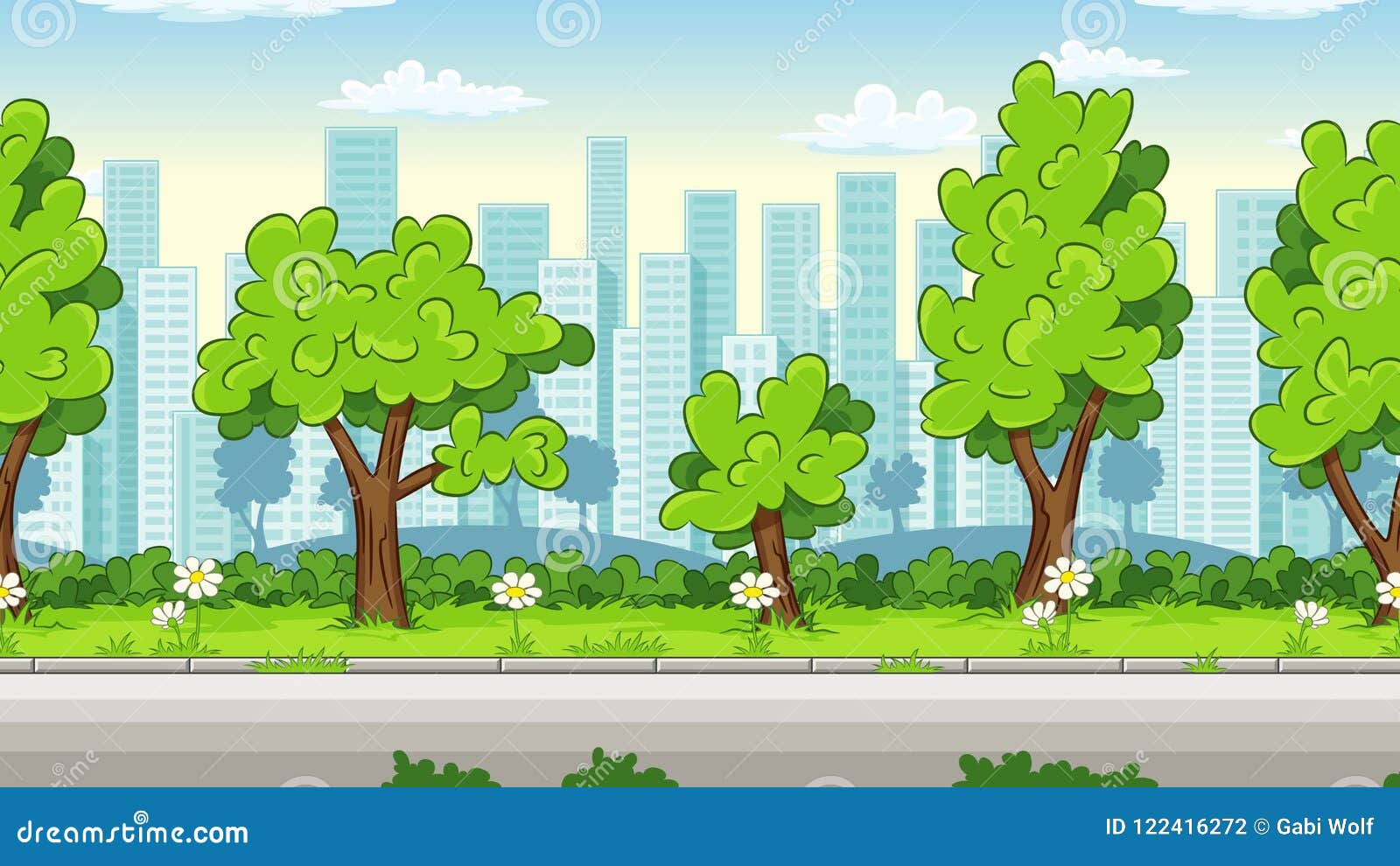 Cartoon Cityscape with Street and Trees Stock Footage - Video of ...