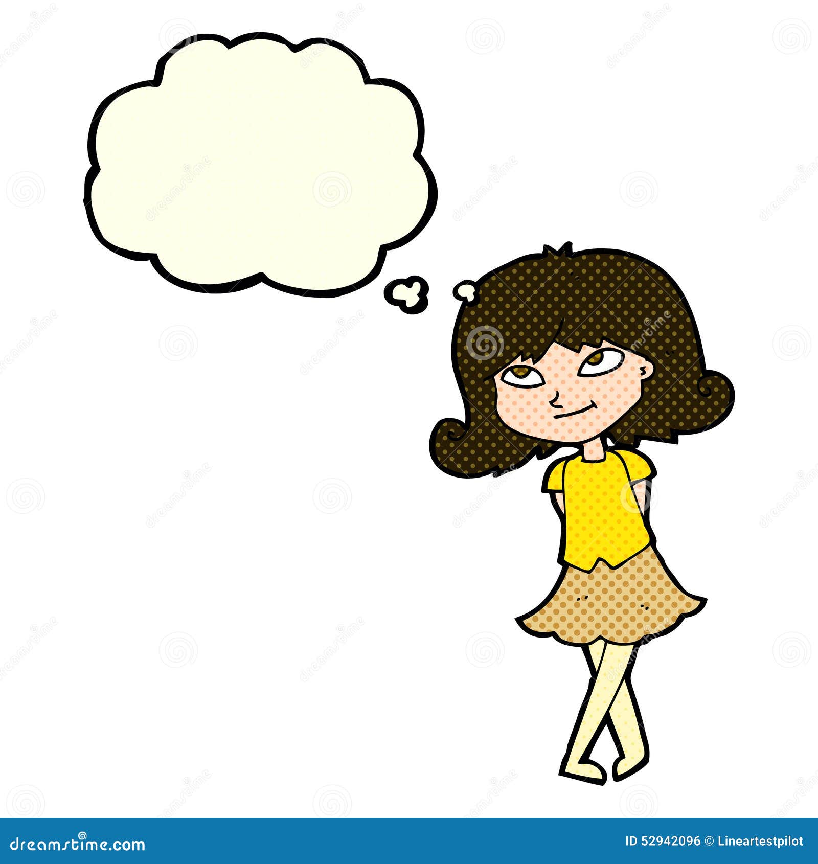 Cartoon Clever Girl with Thought Bubble Stock Illustration ...