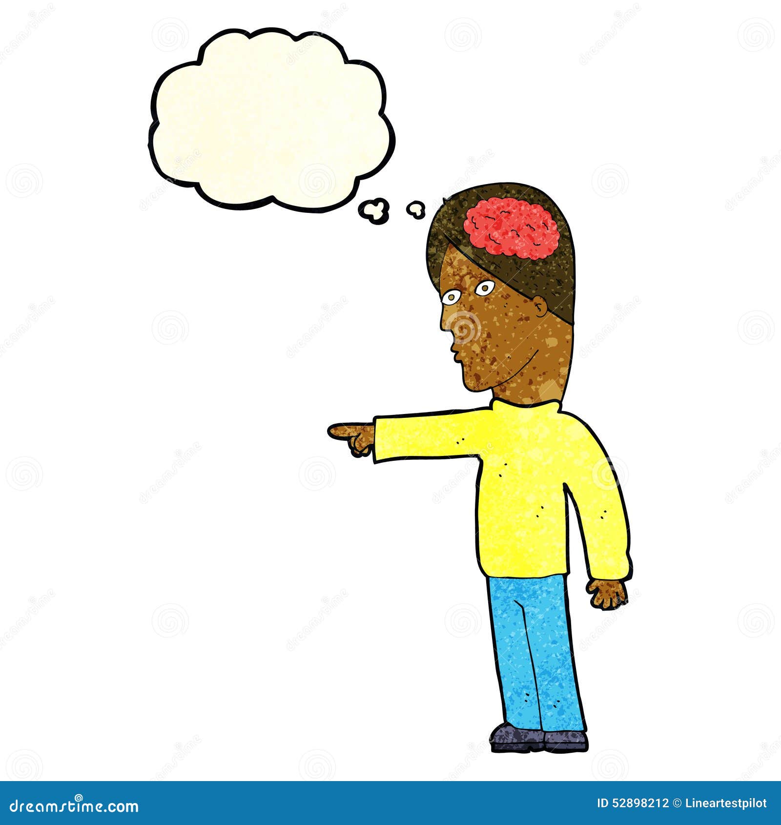 Cartoon Clever Man Pointing with Thought Bubble Stock Illustration ...