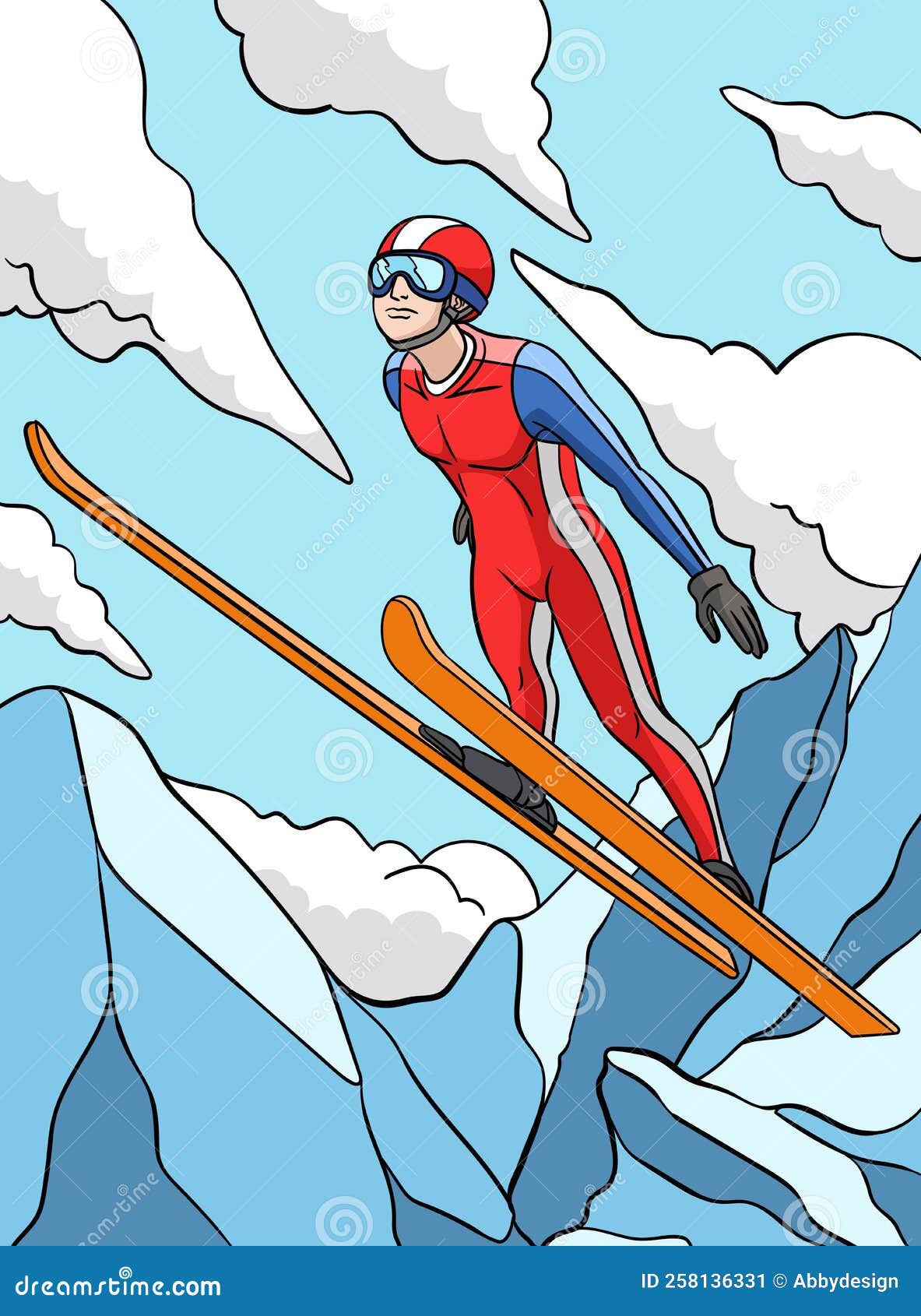 Ski Jumping Colored Cartoon Illustration Stock Vector - Illustration of ...