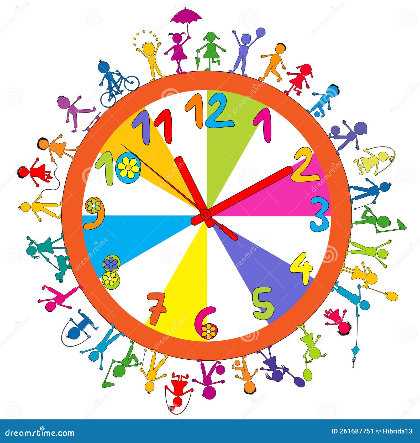 Cartoon Clock with Stylized Colored Kids Stock Vector - Illustration of ...
