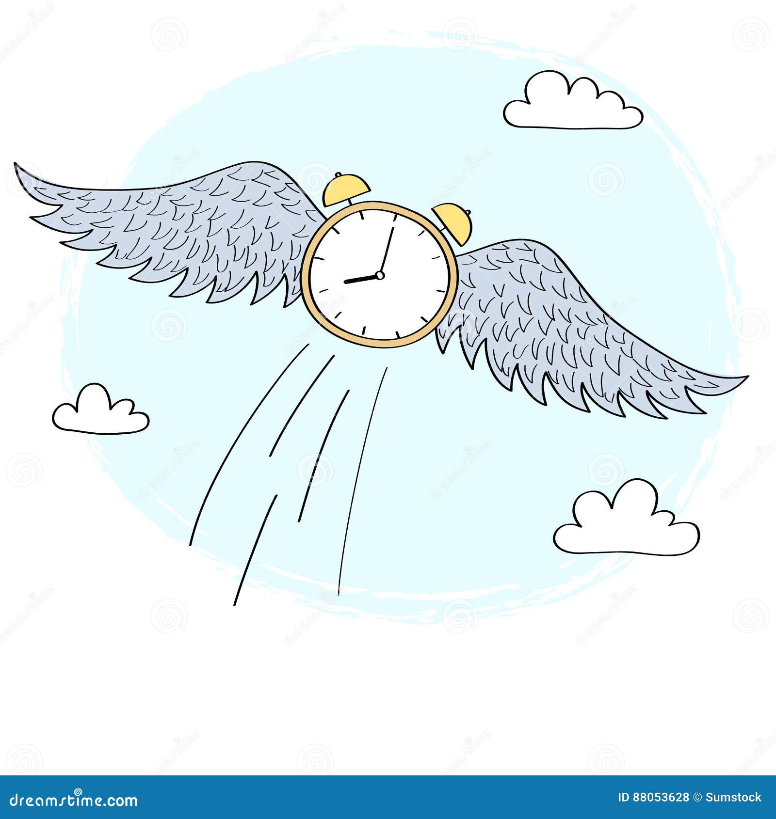 Cartoon Clock with Wings Flying in the Sky Stock Vector - Illustration ...