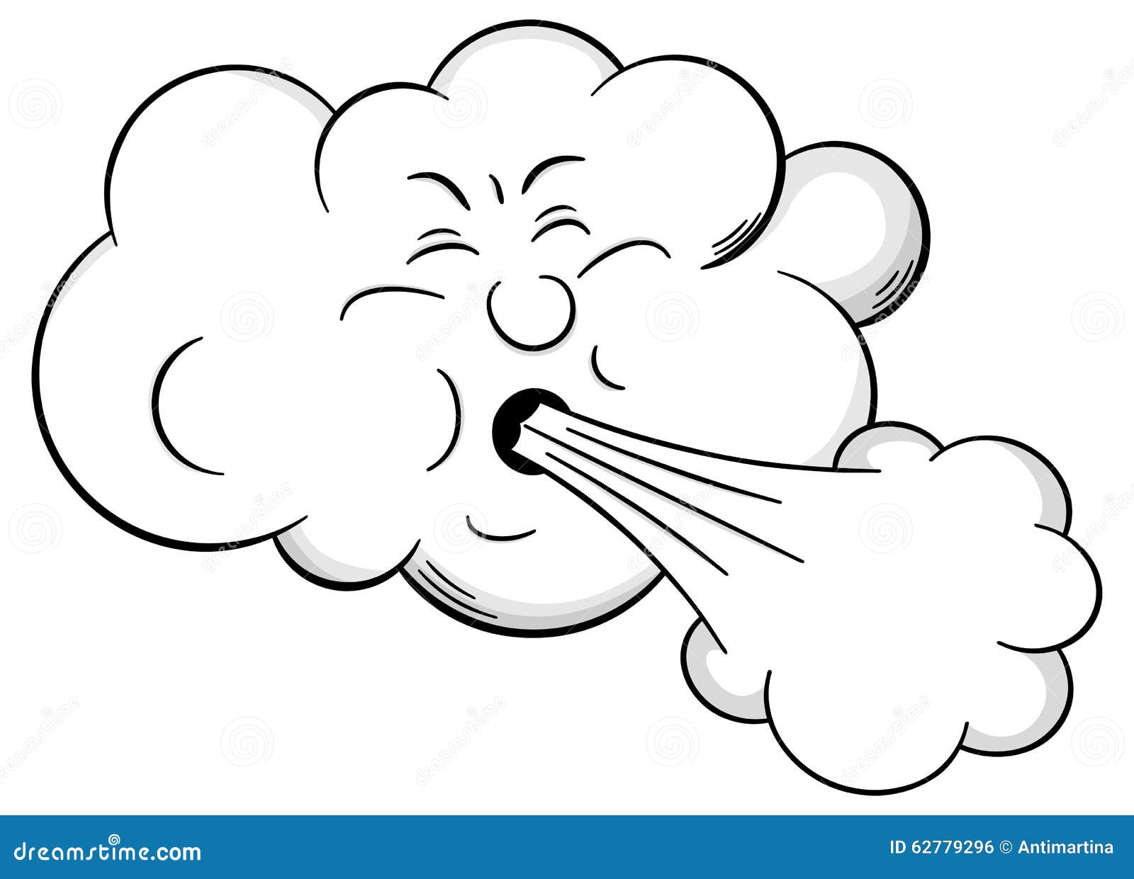 Cartoon cloud blows wind stock vector. Illustration of symbol - 62779296