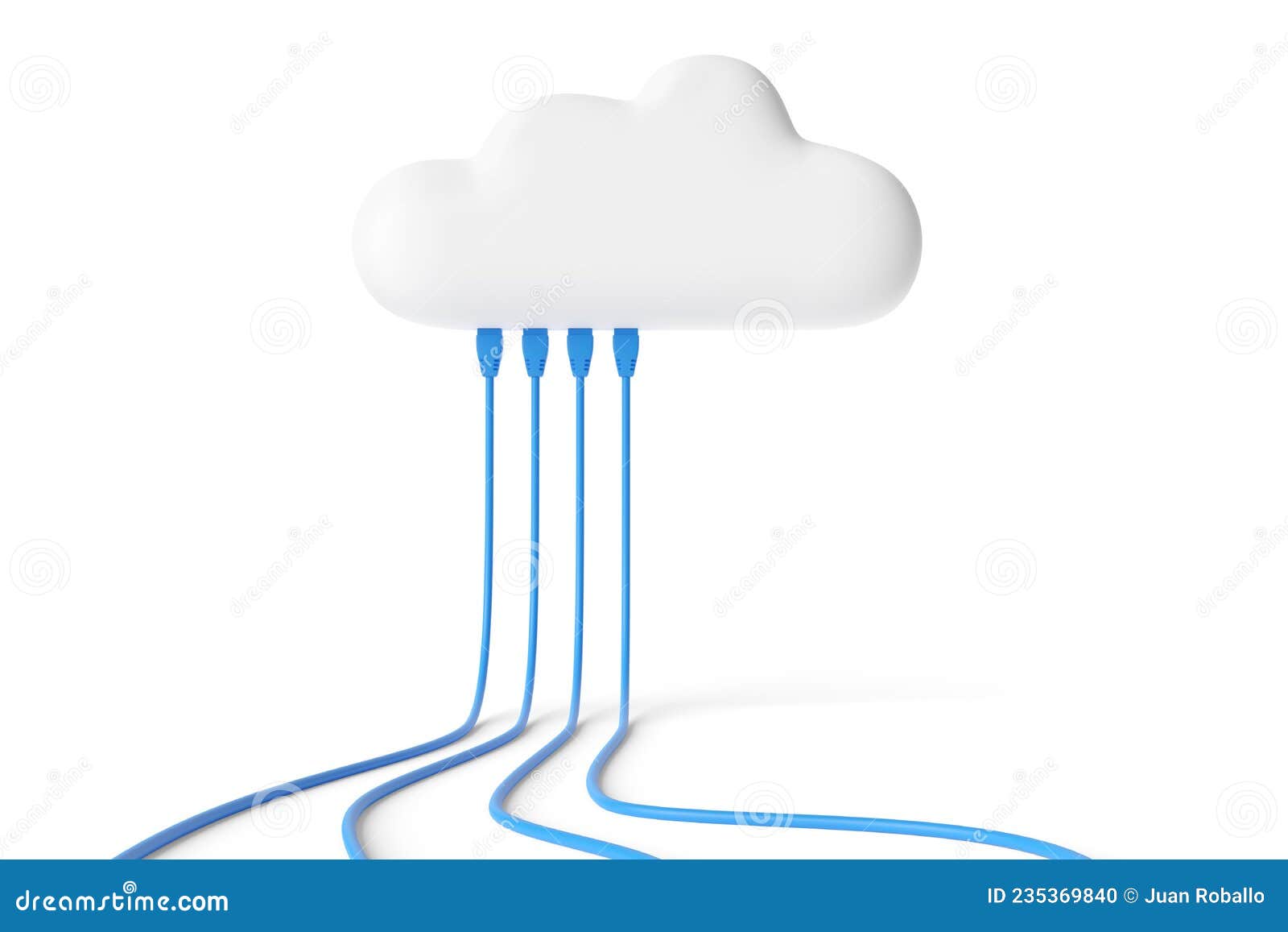Cartoon Cloud with Connected Network Cables Isolated in White ...