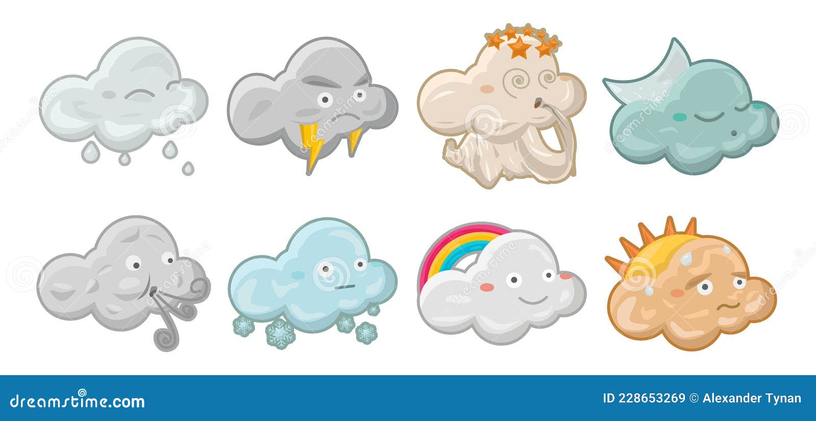 Cartoon Cloud with Different Weather Conditions Stock Vector ...