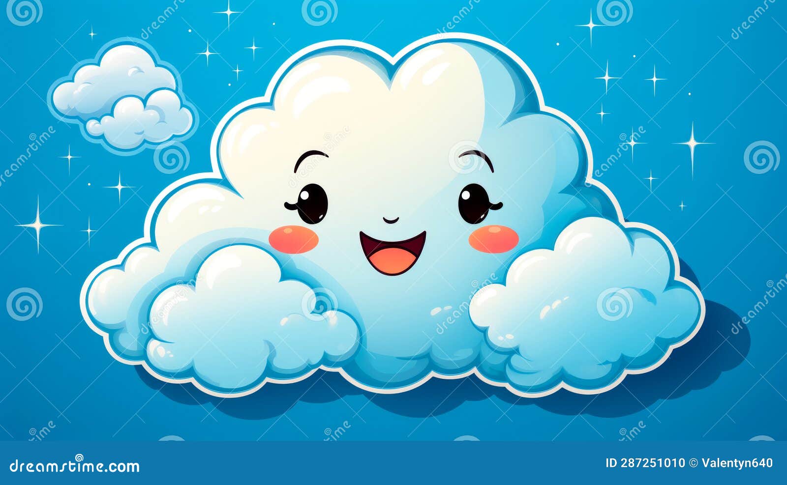 Cartoon Cloud with Smiley Face on Blue Background. Generative AI Stock ...