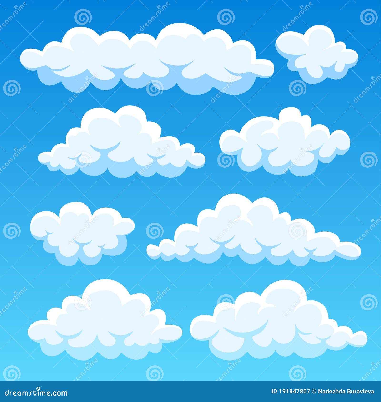 Cartoon Clouds in Blue Sky. Cloudscape Isolated on Background. Heaven ...