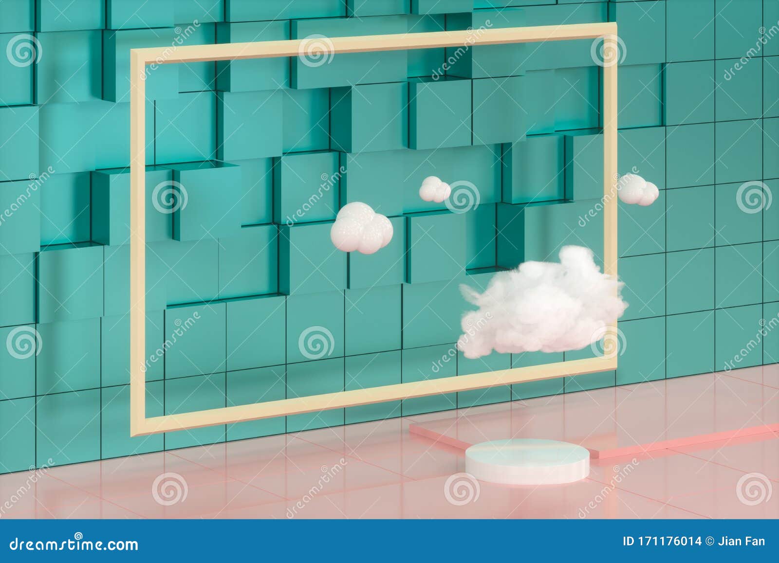 Cartoon Clouds and Cartoon Cubes,geometry Room,3d Rendering Stock ...
