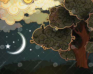 Cartoon night landscape stock vector. Illustration of dark - 30035921