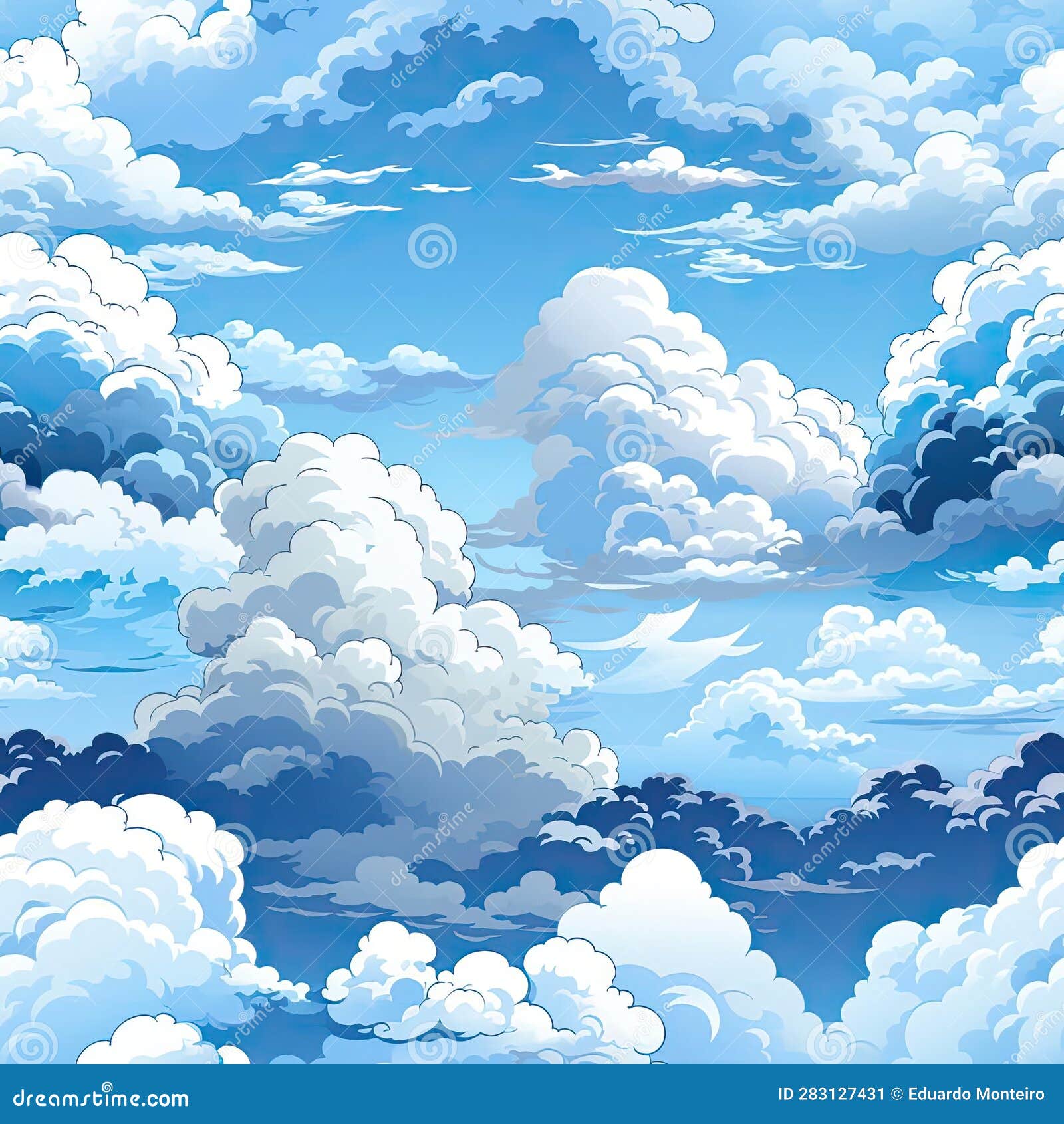 Cartoon Clouds Pattern with Hyper-detailed Illustrations (tiled) Stock ...