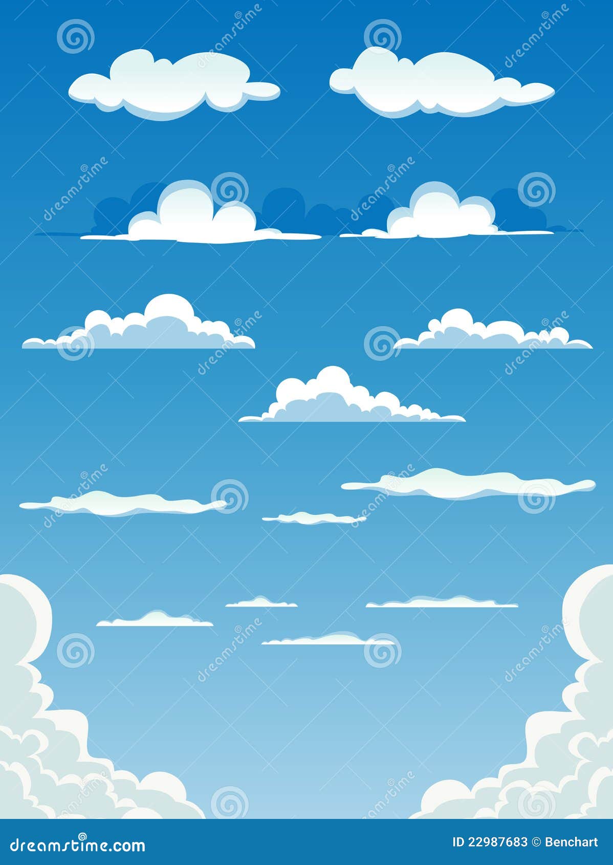 Set Of Cartoon Clouds Of Different Styles On Gradient Background ...