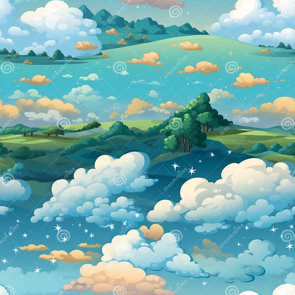 Cartoon Clouds and Trees in the Sky Stock Illustration - Illustration ...
