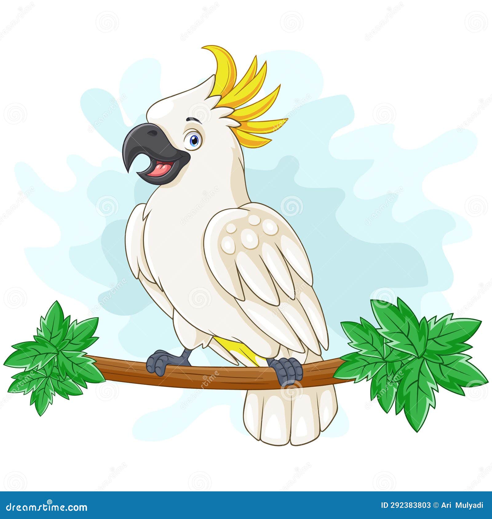 Cartoon Cockatoo Bird Sitting on a Tree Branch Stock Vector ...