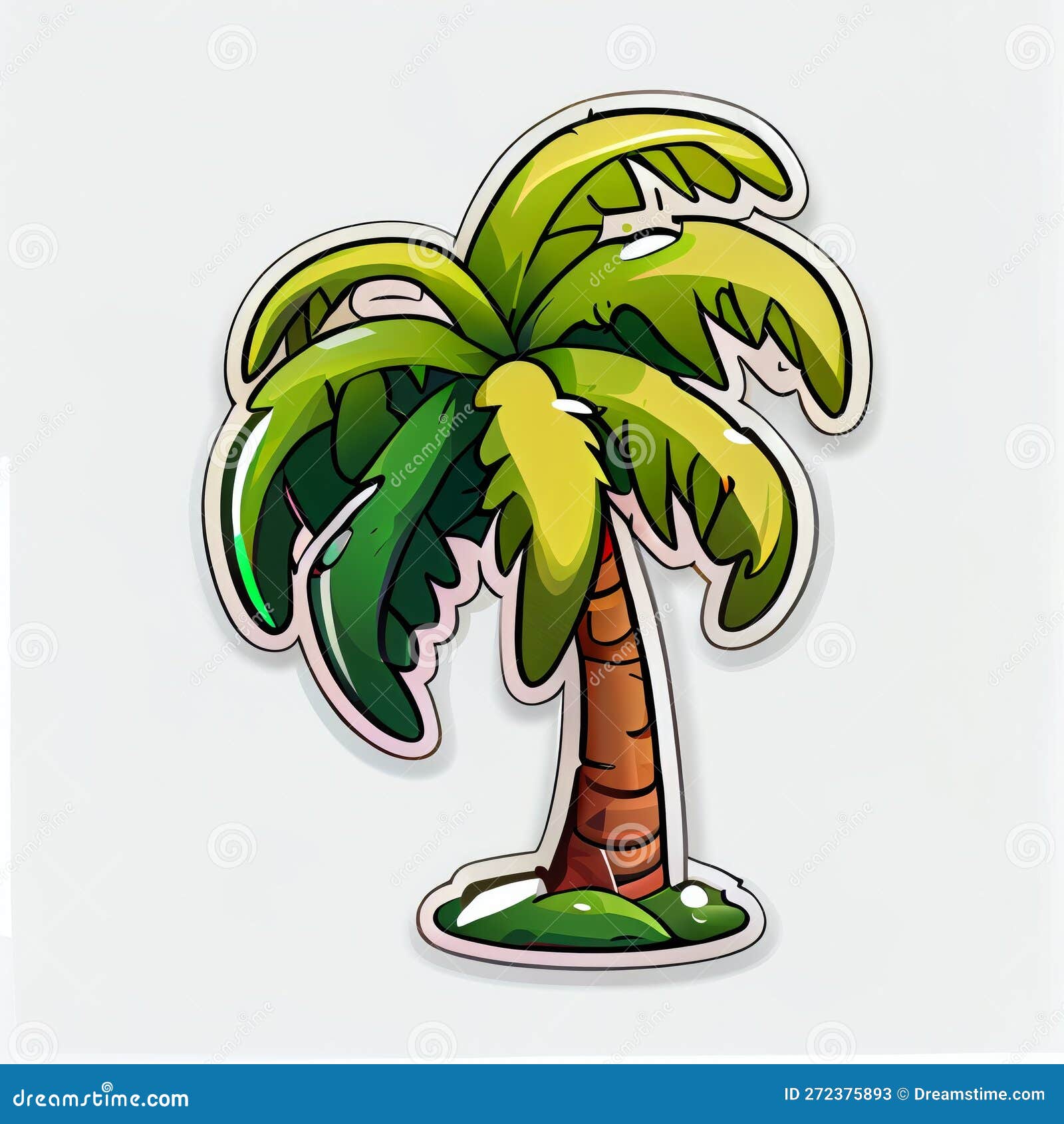Cartoon Coconut Tree Sticker on White Background Generative AI Stock ...