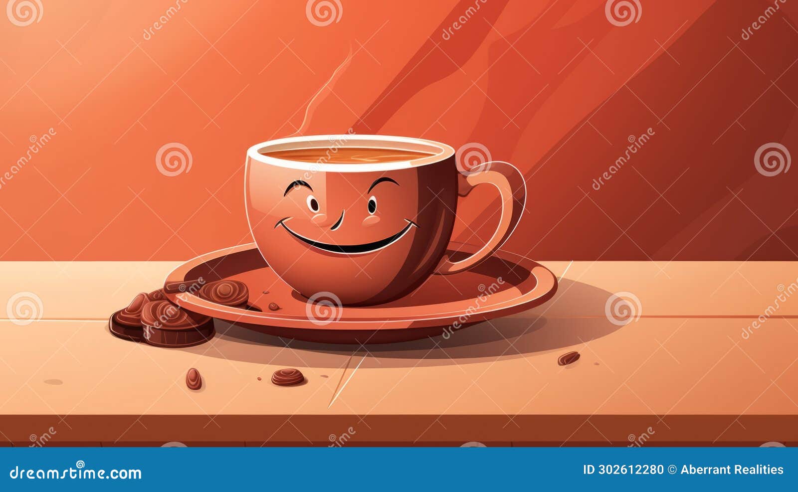 A Cartoon Coffee Cup with a Smiley Face on it Stock Illustration ...