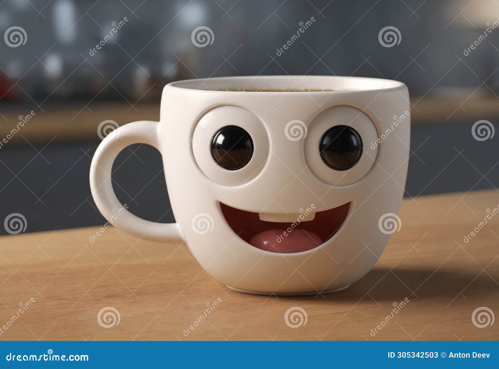 Cartoon Coffee Cup with a Smiling Face Stock Image - Image of positive ...