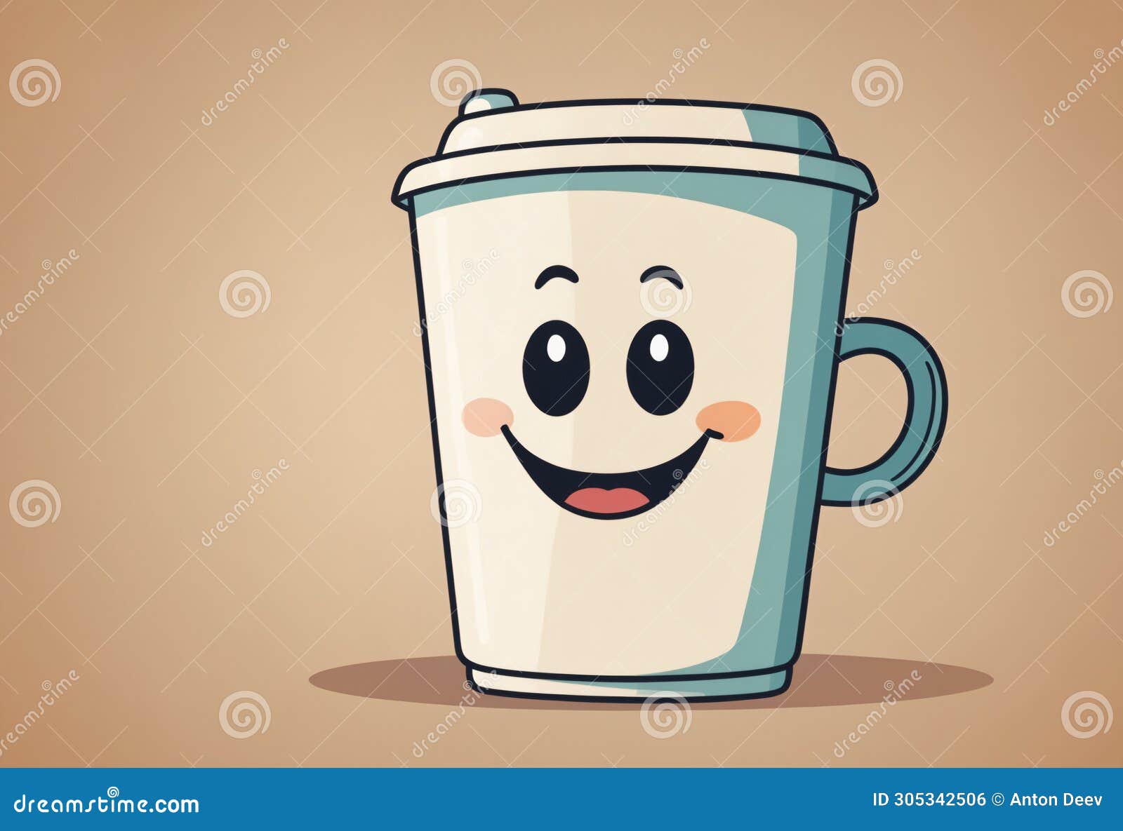 Cartoon Coffee Cup with a Smiling Face Stock Photo - Image of positive ...