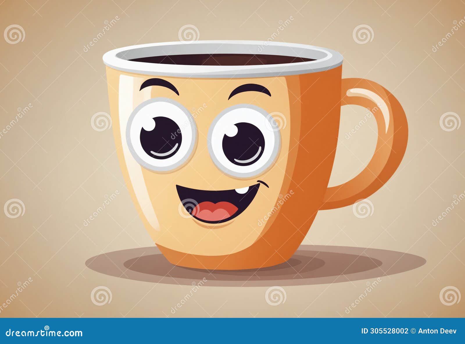 Cartoon Coffee Cup with a Smiling Face Stock Photo - Image of drink ...
